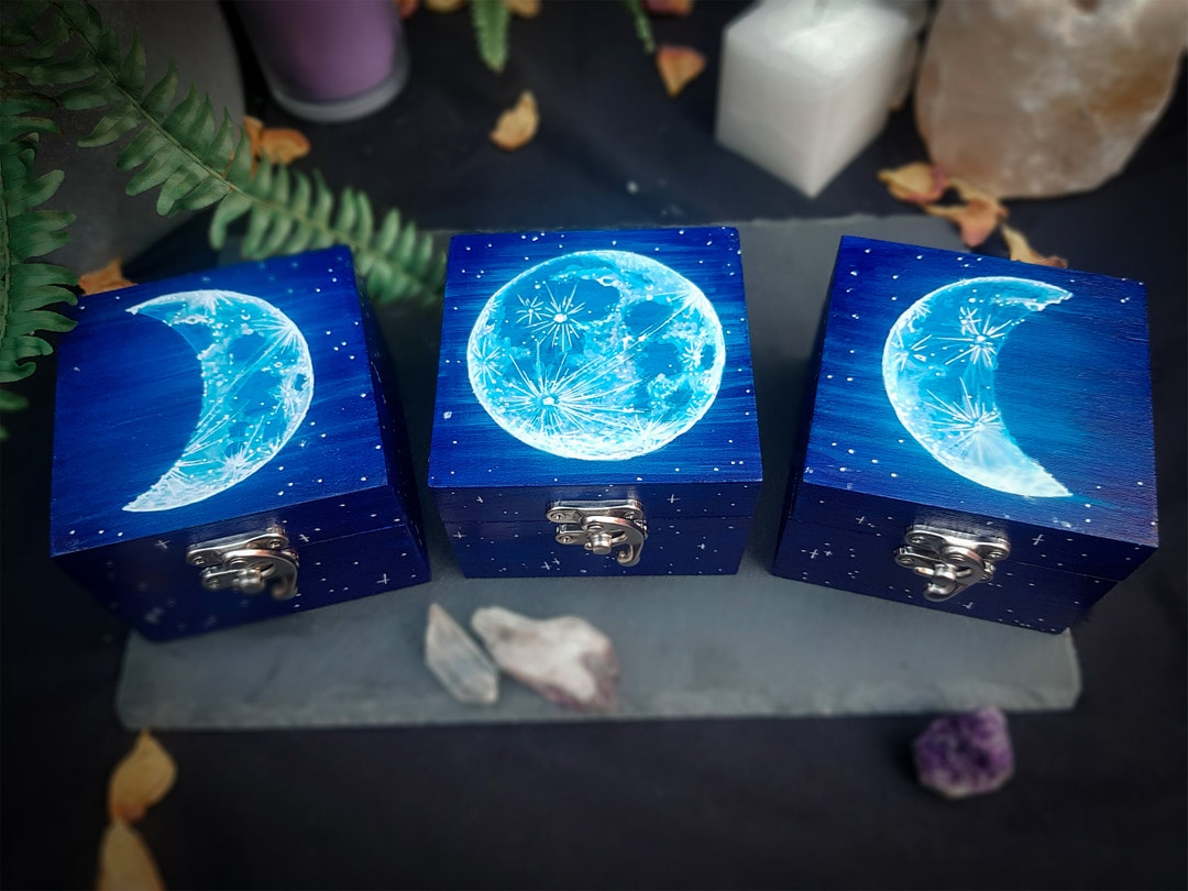 Triple Moon Crystal Storage Box Set | Hand Painted Wicca Witch, Space ...