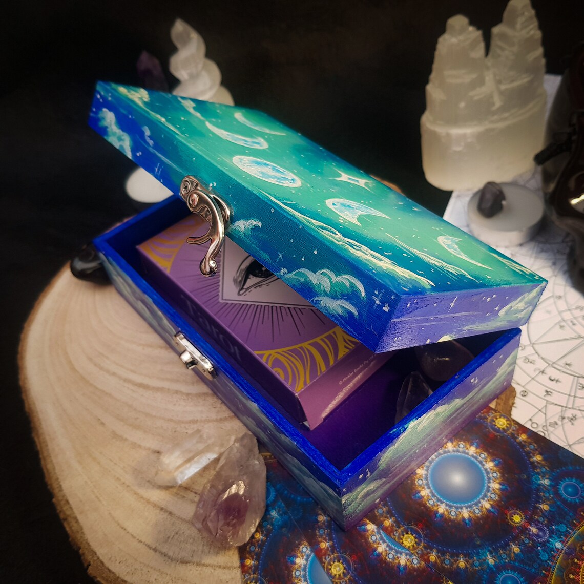 Many Moons Crystal & Tarot Storage Box Hand Painted Wicca - Etsy