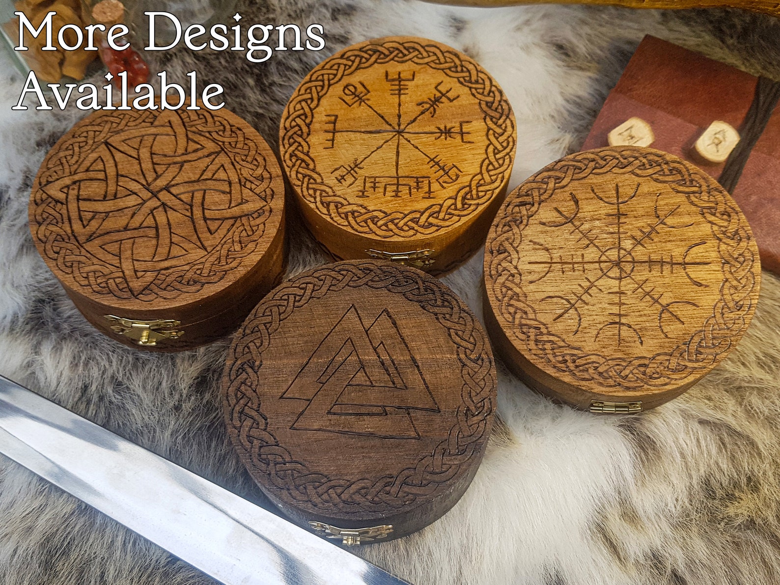 Vegvisir Viking Box - Hand Burnt Round Celtic Box, Wooden Dnd Dice ...