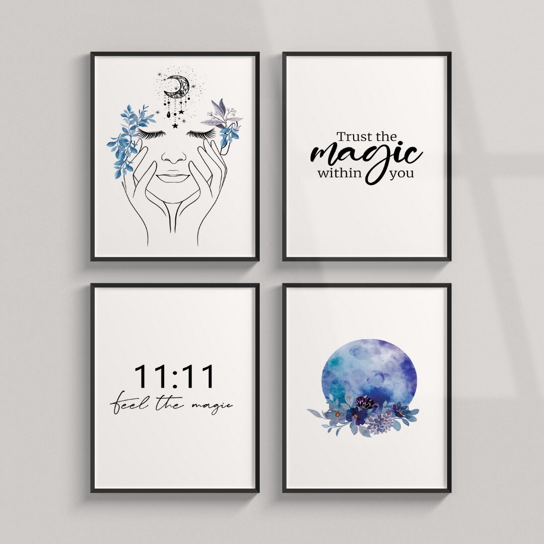 Goddess & Moon Spiritual Wall Print Set With 1111 Angel Number and ...
