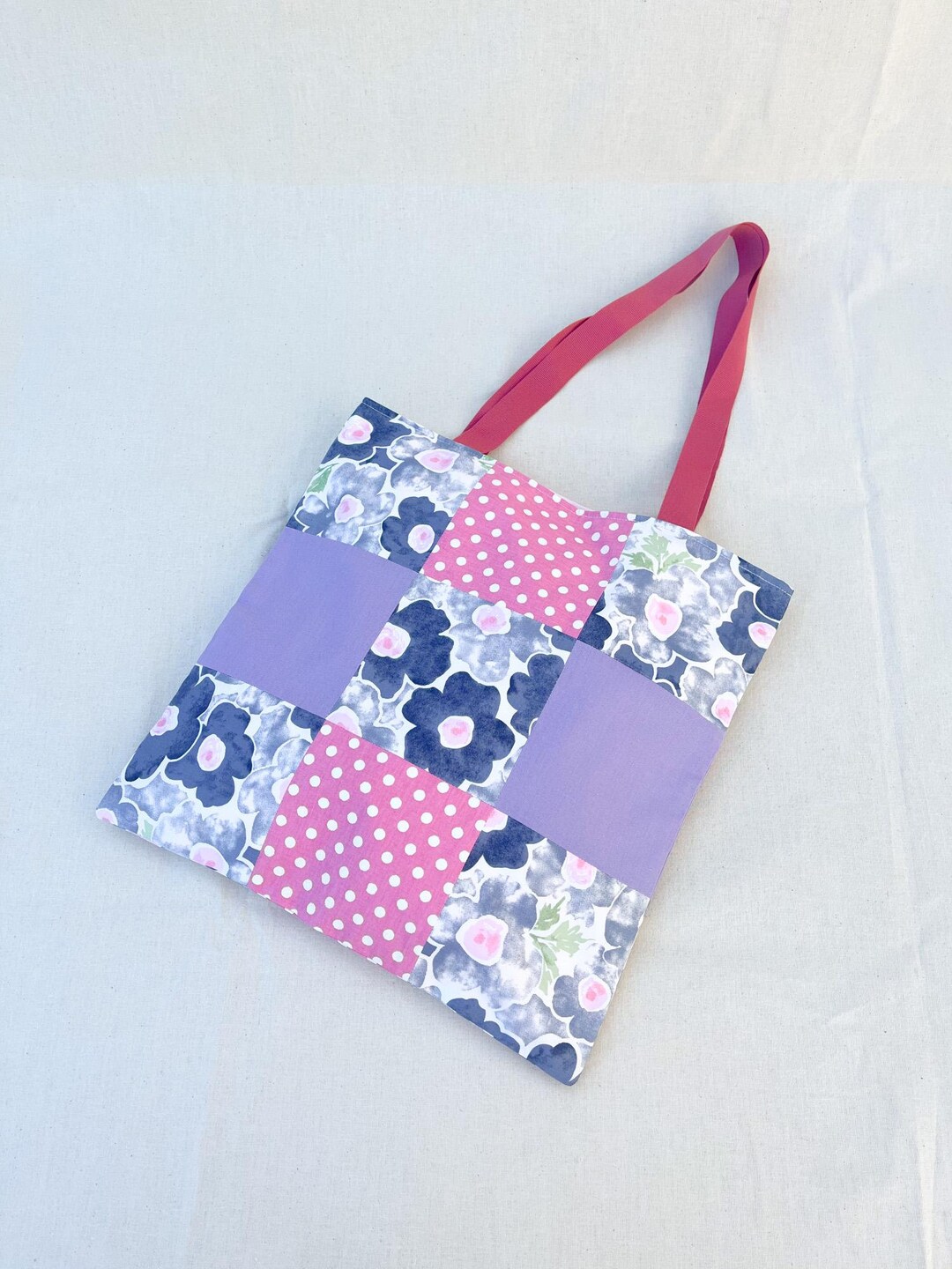 Lightweight Patchwork Shopping Bag, Handmade Cotton Shopper Bag, Purple ...