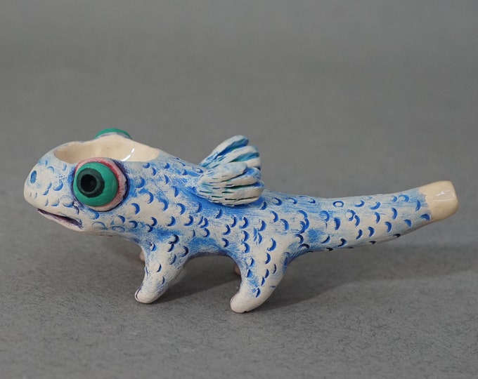 Ceramic Blue Lizard Pipe Unique Clay Cute Gecko Smoking Pipe One Hitter ...