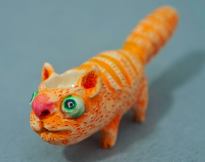 Handmade Art Ceramic Red Cat Pipe/ Unique Clay Smoking Pipe/ Cute Pipe ...