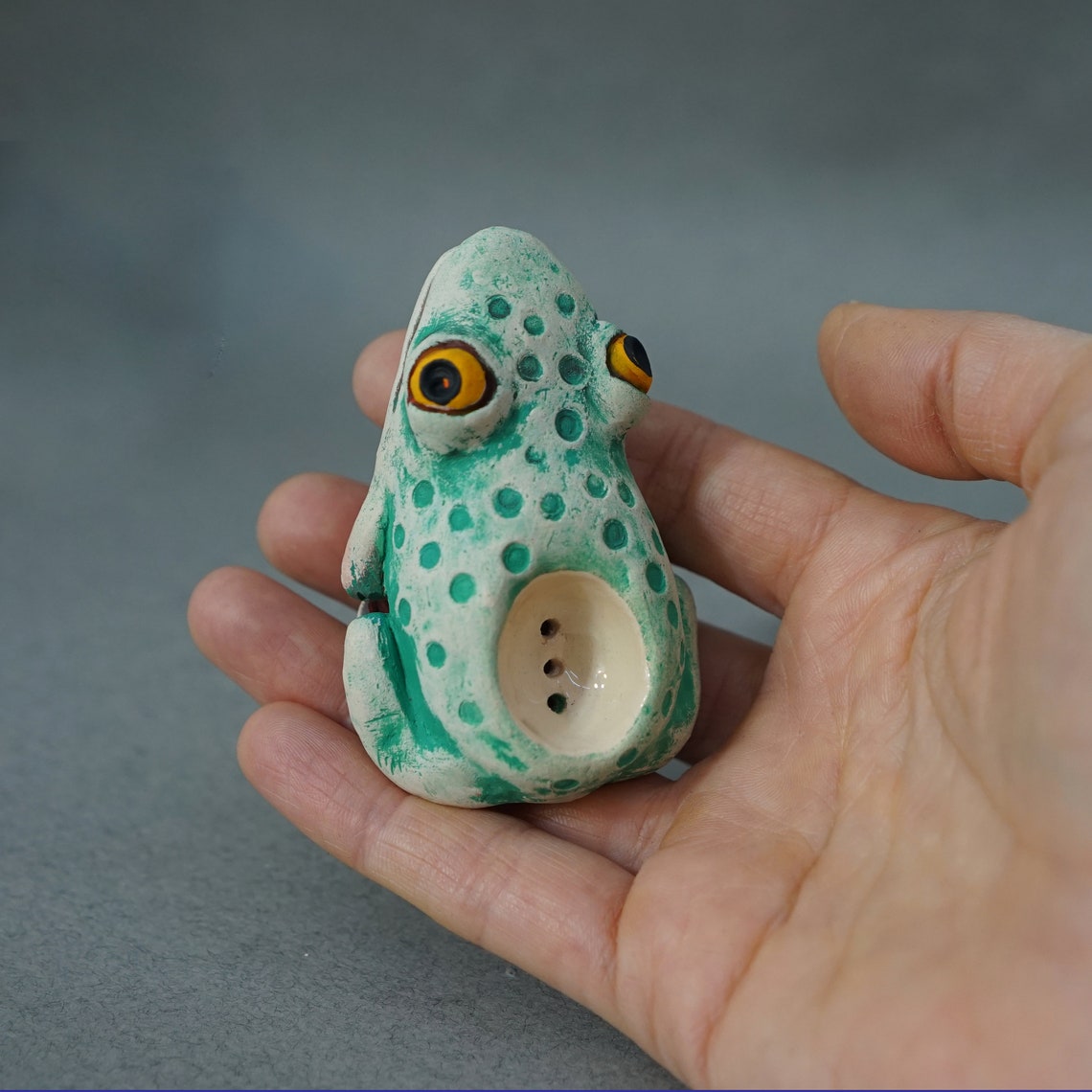 Ceramic Green Frog Pipe Unique Clay Cute Frog Smoking Pipe One | Etsy