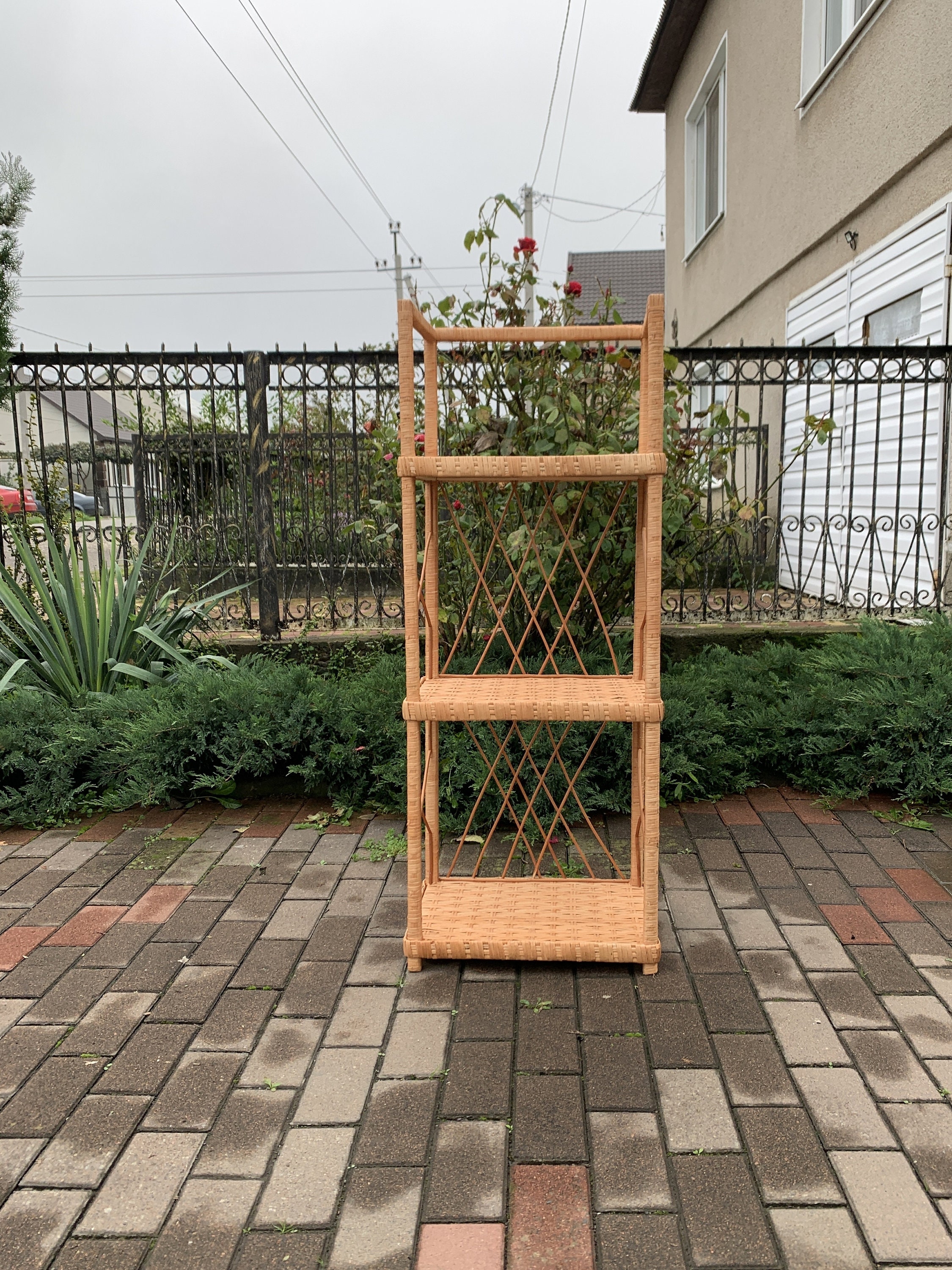 3 Tier Stand Wicker Shelving Unit Wicker Plant Shelf Wicker - Etsy