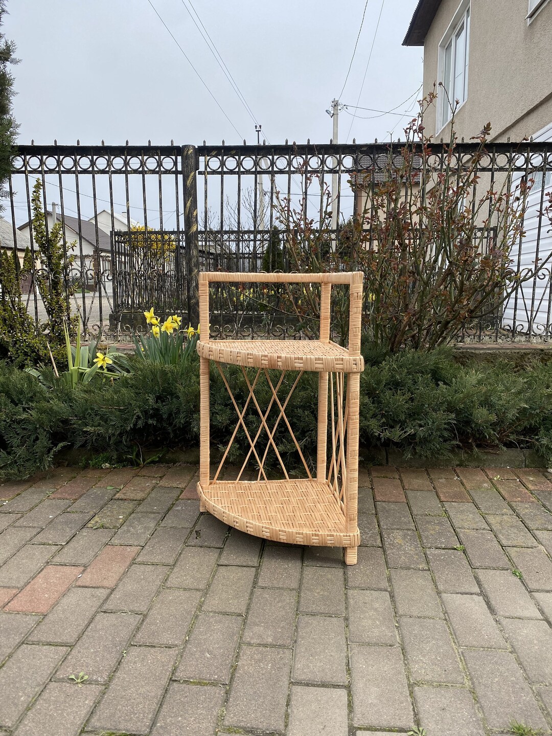 Rattan Shelf Corner, Corner Shelves, Tiered Plant Stand, Wicker Rattan ...