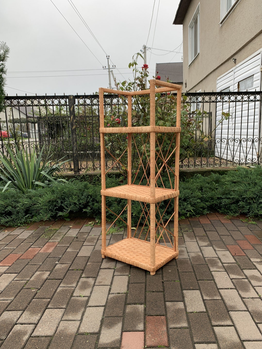 3 Tier Stand Wicker Shelving Unit Wicker Plant Shelf Wicker - Etsy