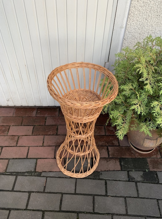 Wooden Plant Stand Rattan Planter Plant Stand Wicker Rustic | Etsy