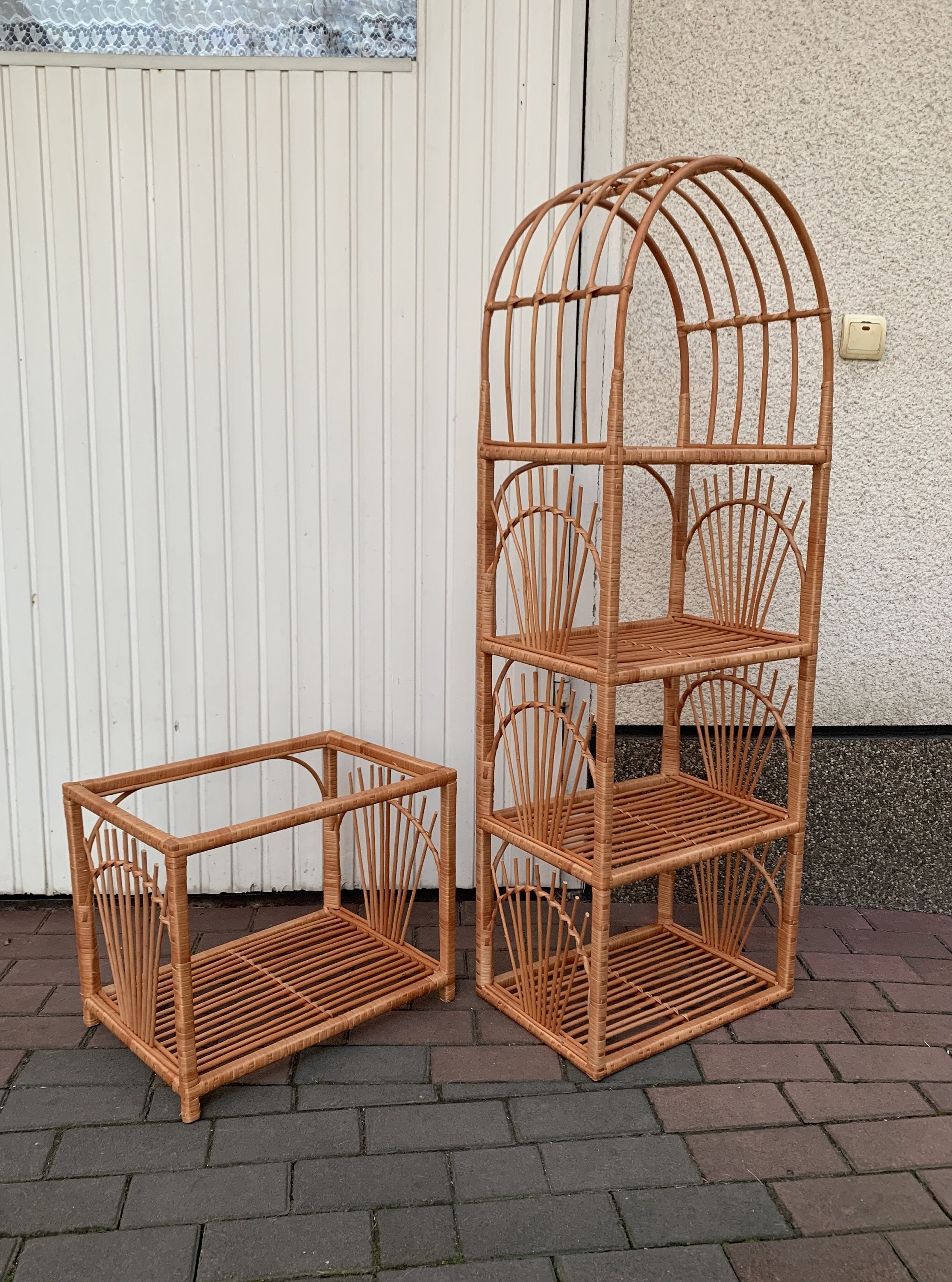 68 Inches Arched Rattan Shelving Unit Wicker Shelf Unit - Etsy