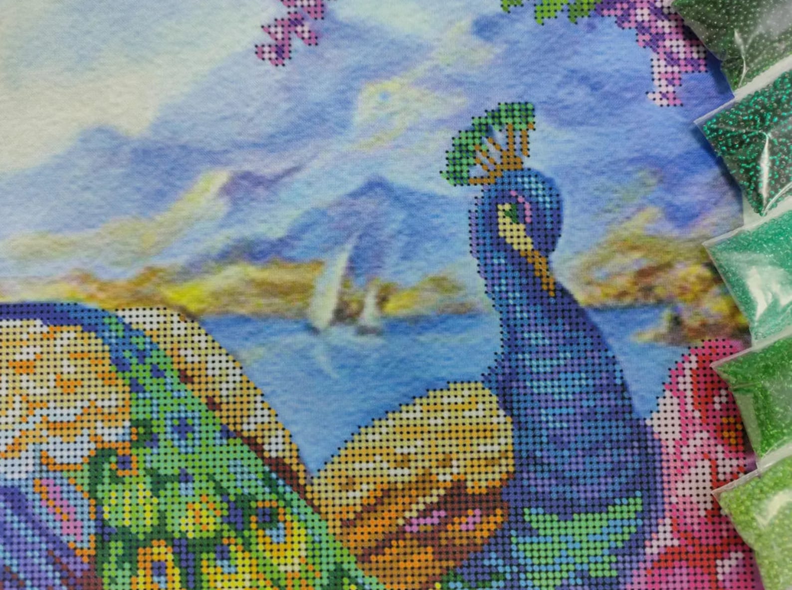 Peacocks DIY Bead Embroidery Craft Kit Birds Pattern, Large Beaded ...