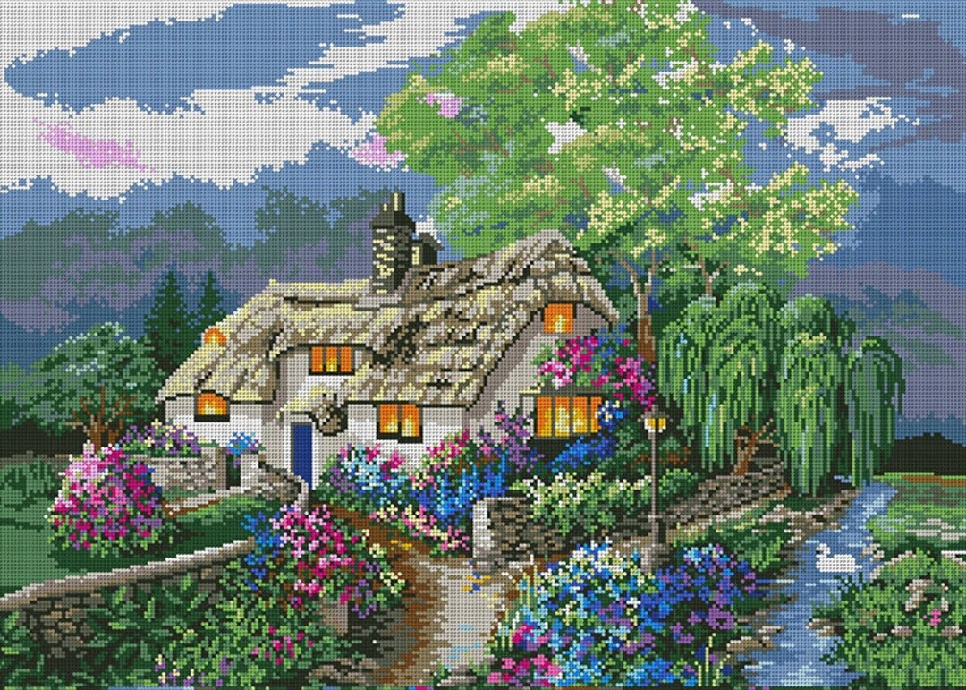Large Bead Embroidery Kit House Landscape Pattern, Full Coverage Beaded ...