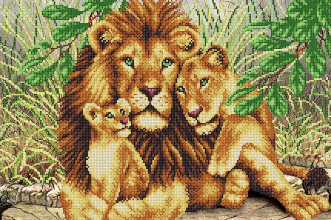 Large DIY Bead Embroidery Kit Lions Animal Pattern, Beaded Cross Stitch ...