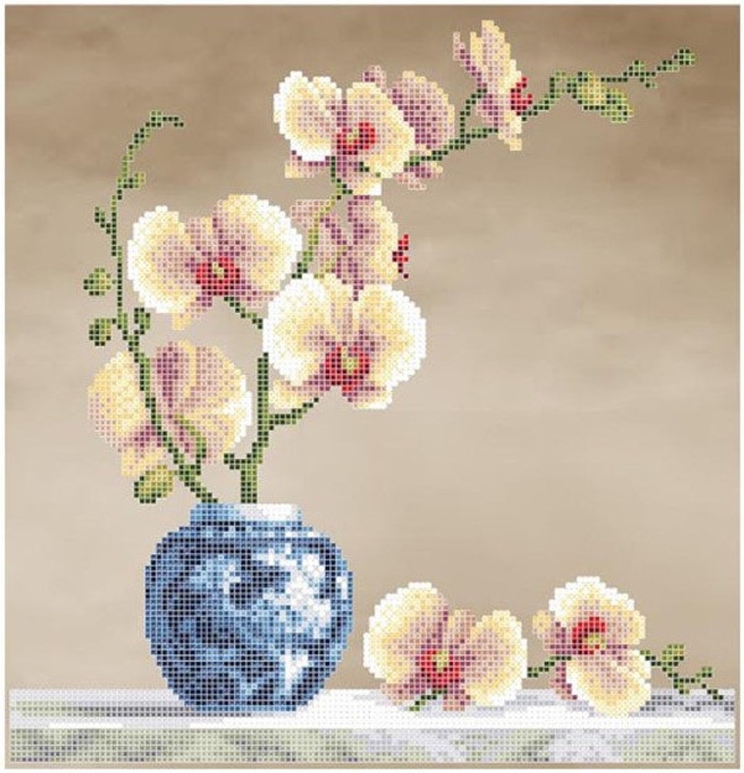 Orchids Beaded Cross Stitch Picture Kit Floral Pattern, Small DIY Bead ...