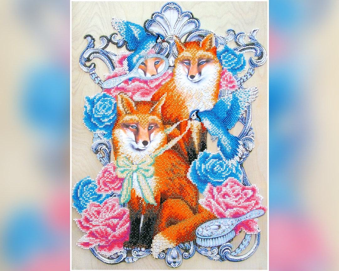 Abstract Beaded Cross Stitch Picture Kit Large Animal Pattern, Fox DIY ...