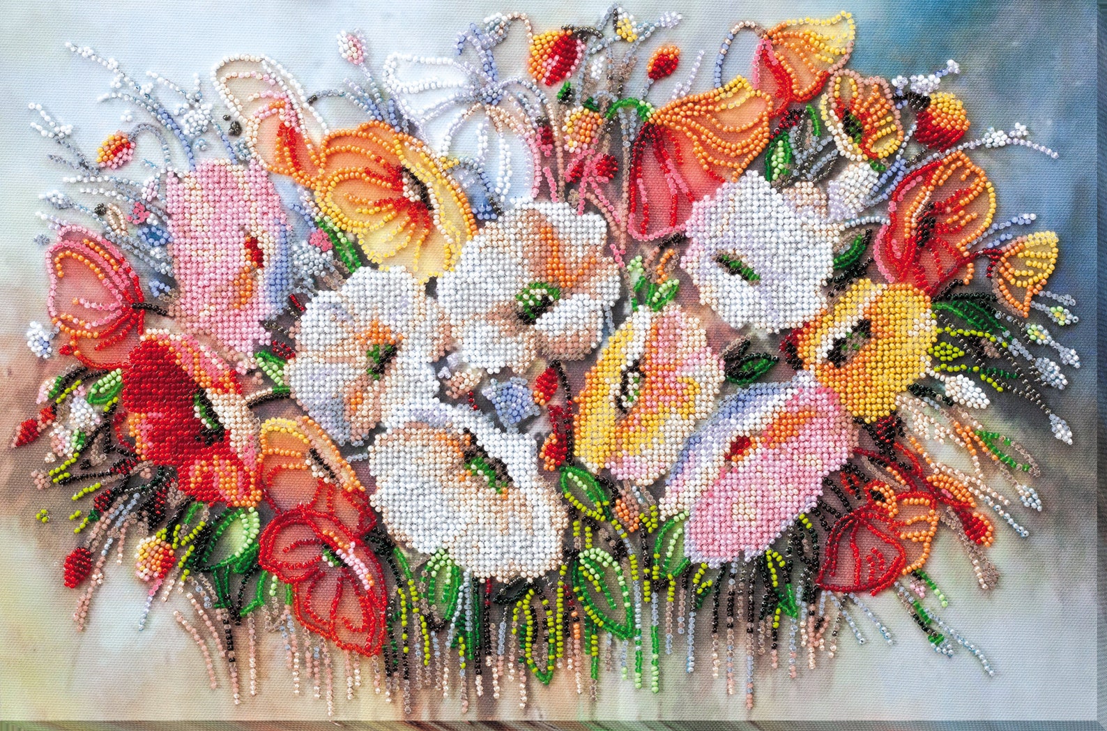 Large Beaded Cross Stitch Picture Kit Floral Pattern Poppy - Etsy