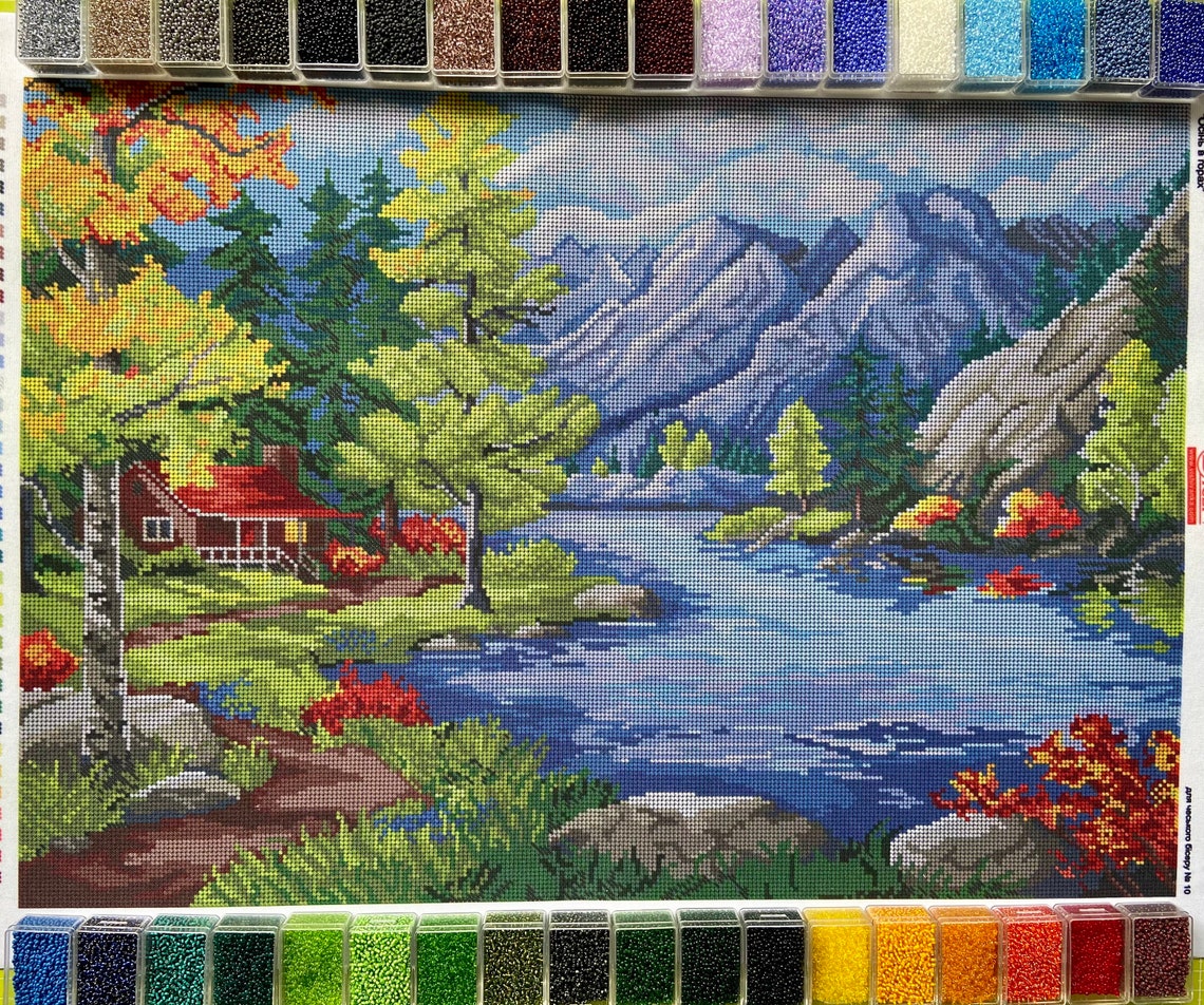 Large Autumn Landscape Bead Embroidery Kit Full Coverage | Etsy