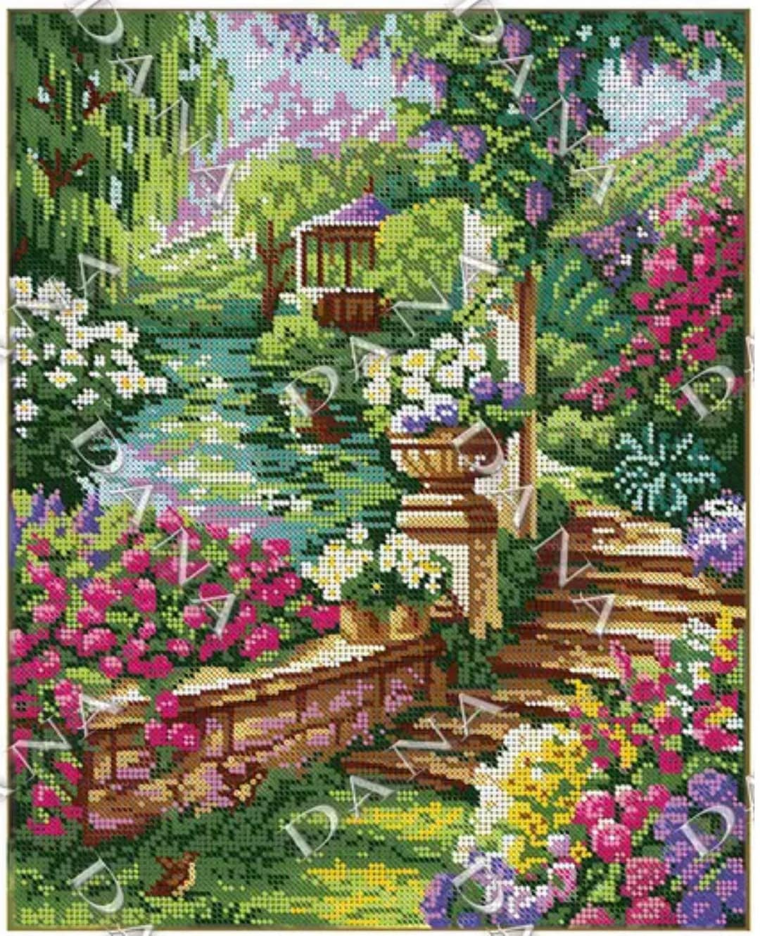 Large DIY Bead Embroidery Craft Kit Landscape Pattern, Beaded Cross ...