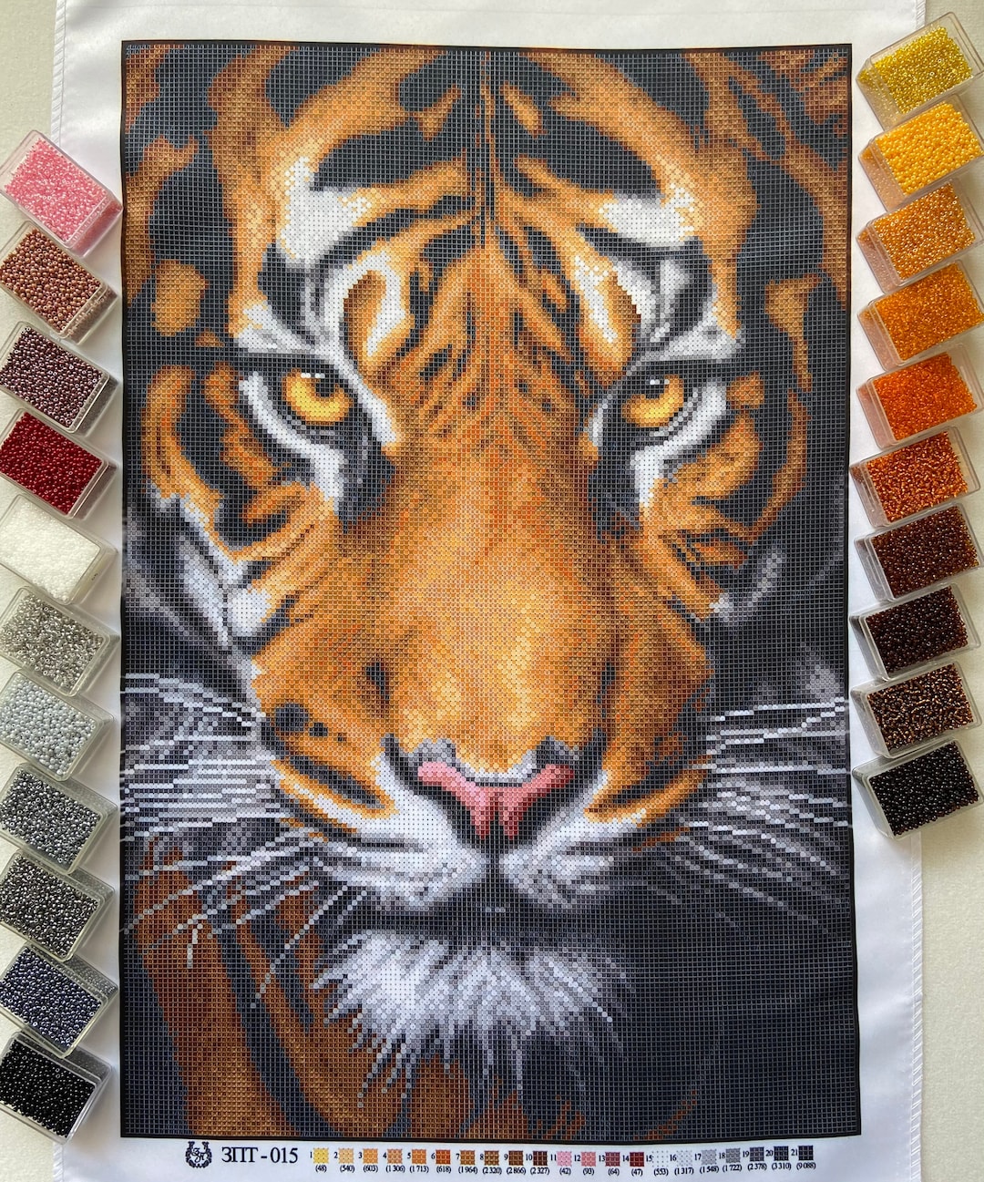 Full Coverage Bead Embroidery Kit Tiger, Large Beaded Cross Stitch ...