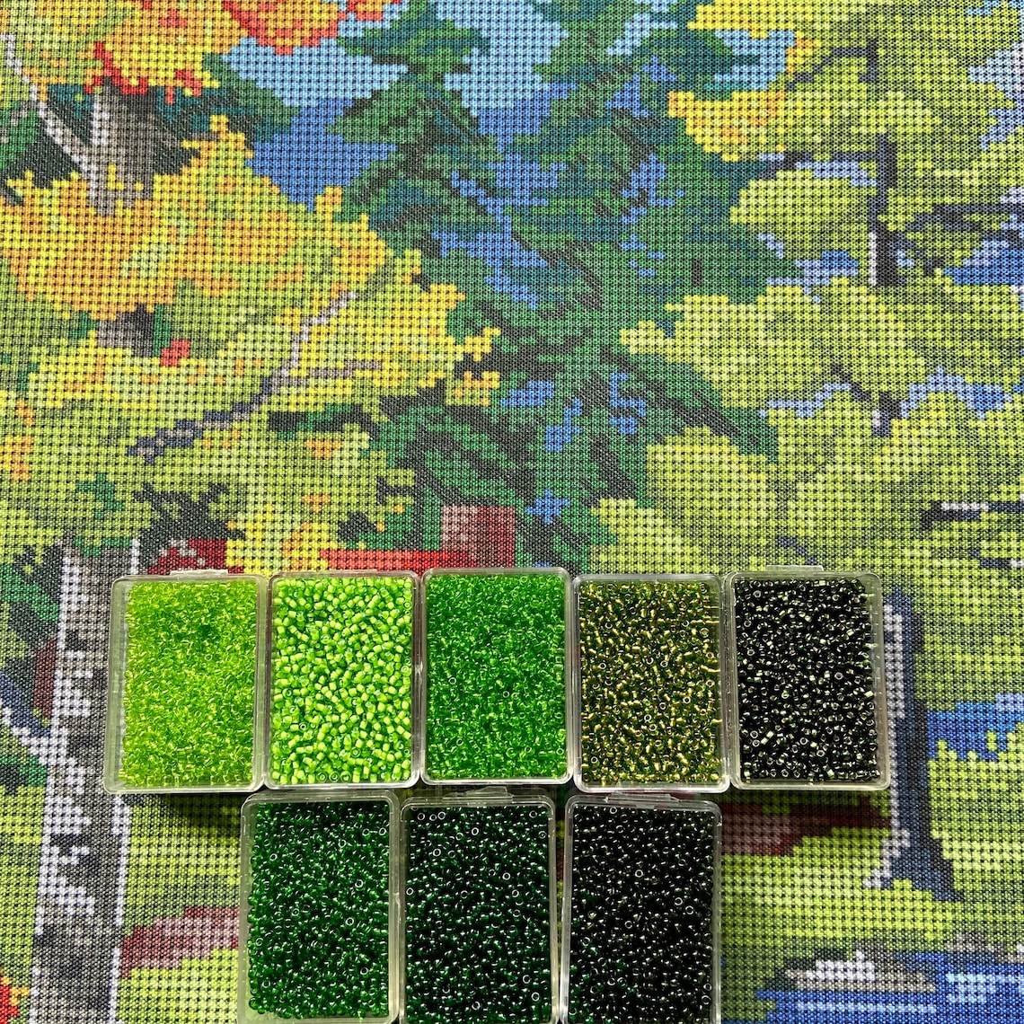 Large Autumn Landscape Bead Embroidery Kit, Full Coverage Beaded Cross ...