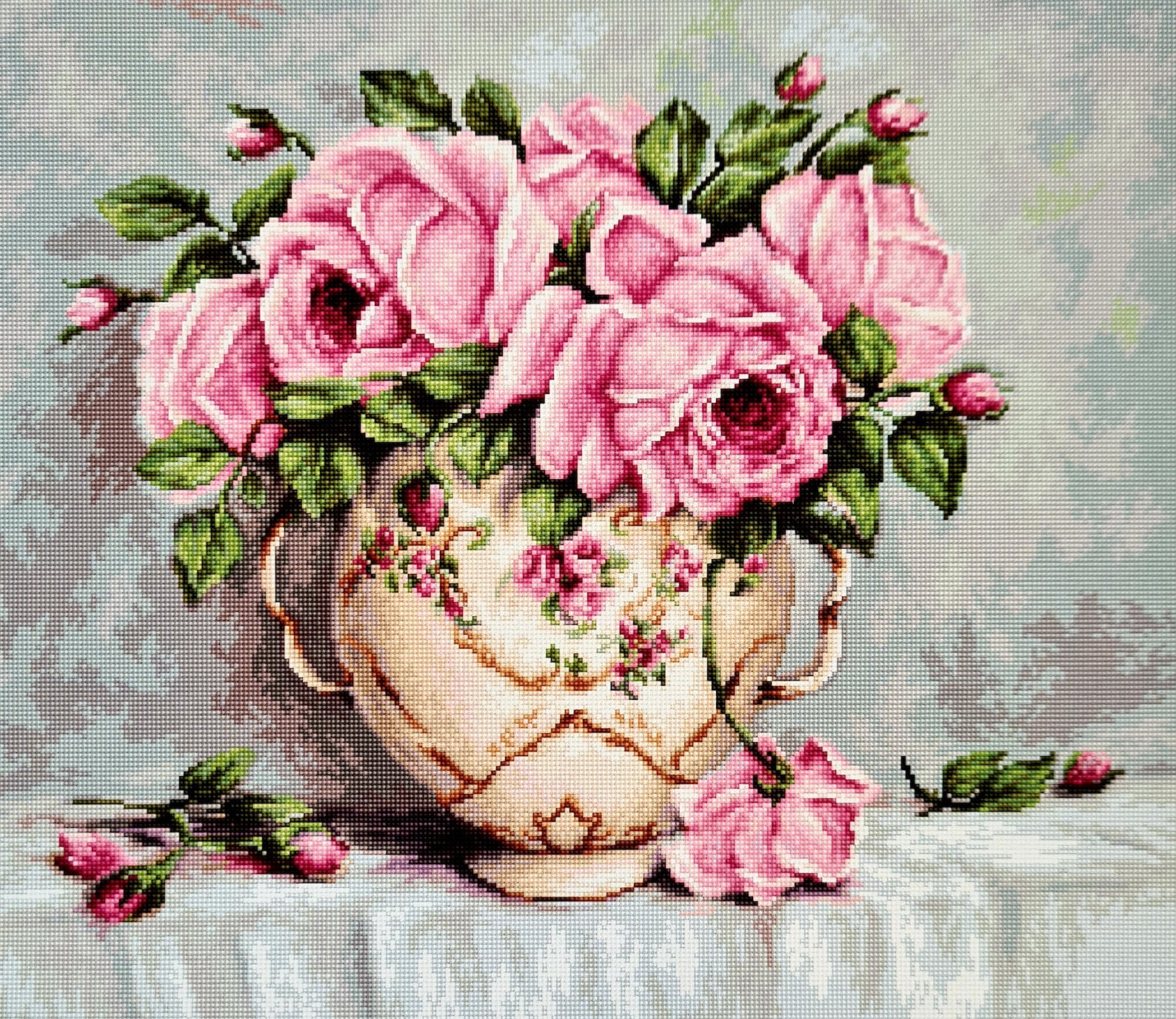 Large Floral Pattern Cross Stitch Embroidery Kit Pink Roses, Modern ...
