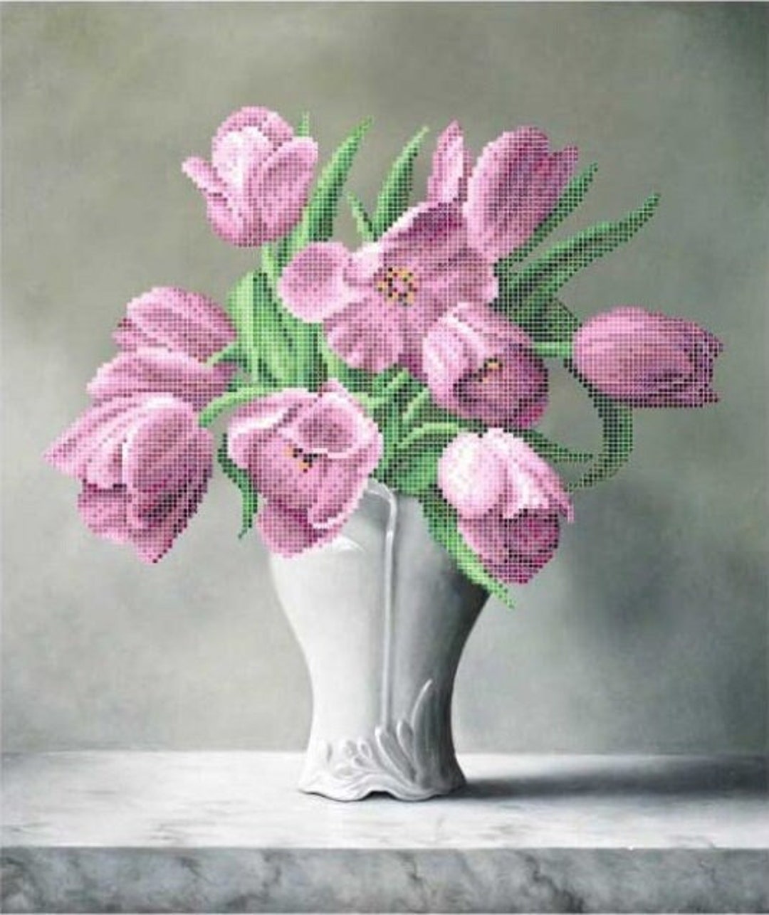 Tulips DIY Bead Embroidery Craft Kit Floral Pattern, Small Beaded Cross ...