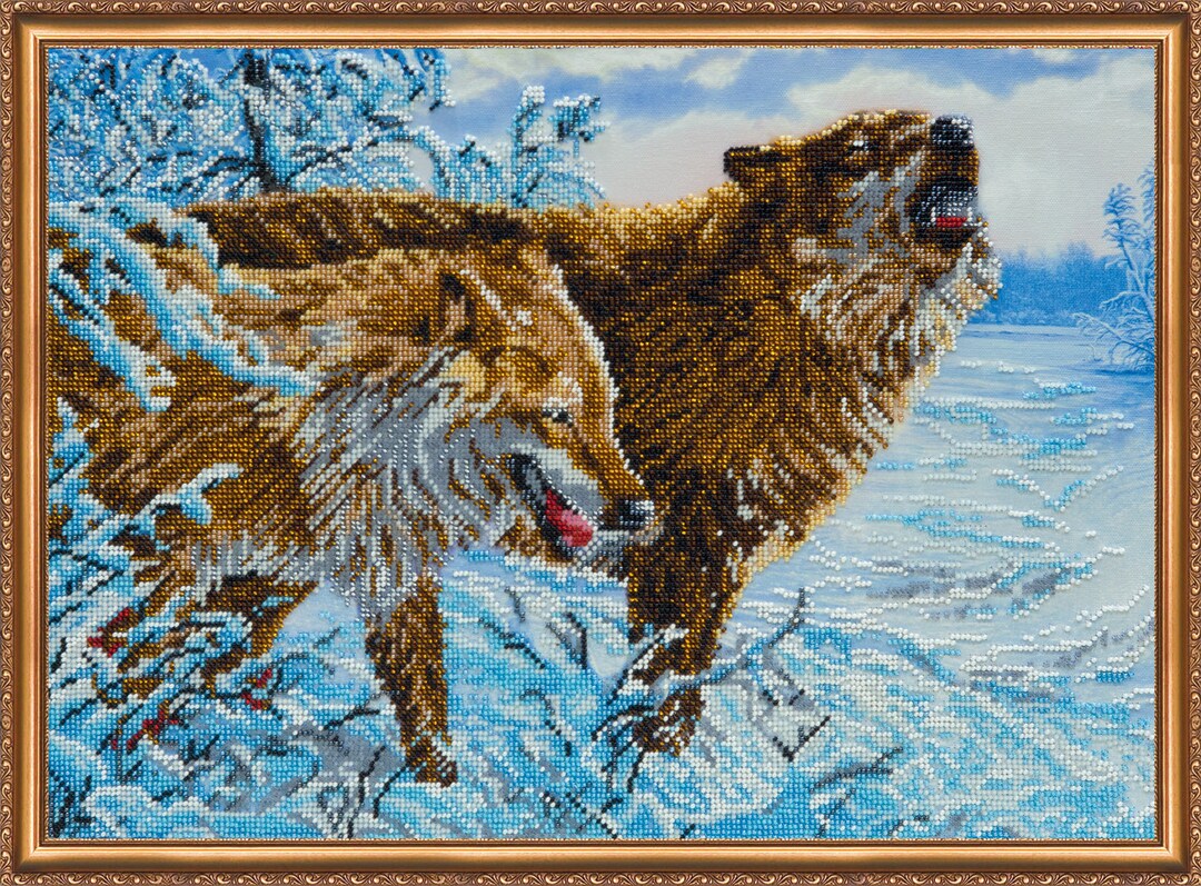 Abrisart Beaded Cross Stitch Picture Kit Wolves Animal Pattern, Large ...