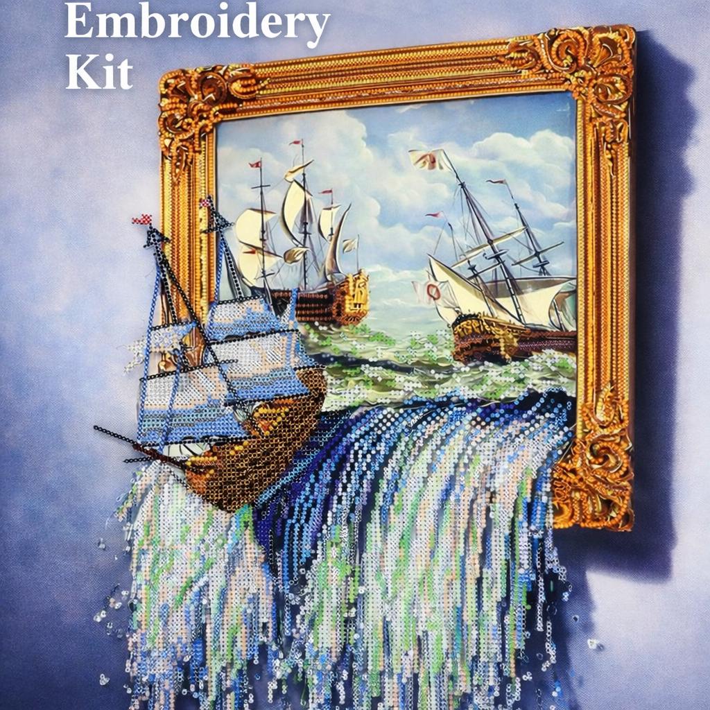 Nautical DIY Bead Embroidery Kit – Ship Seascape Craft Set 25×50cm ...