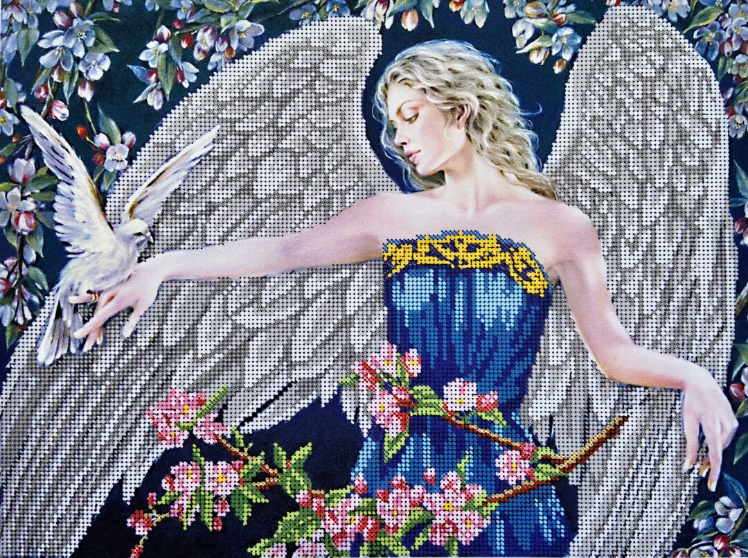 Large Bead Embroidery Kit Angel Pattern, Beaded Cross Stitch Picture ...