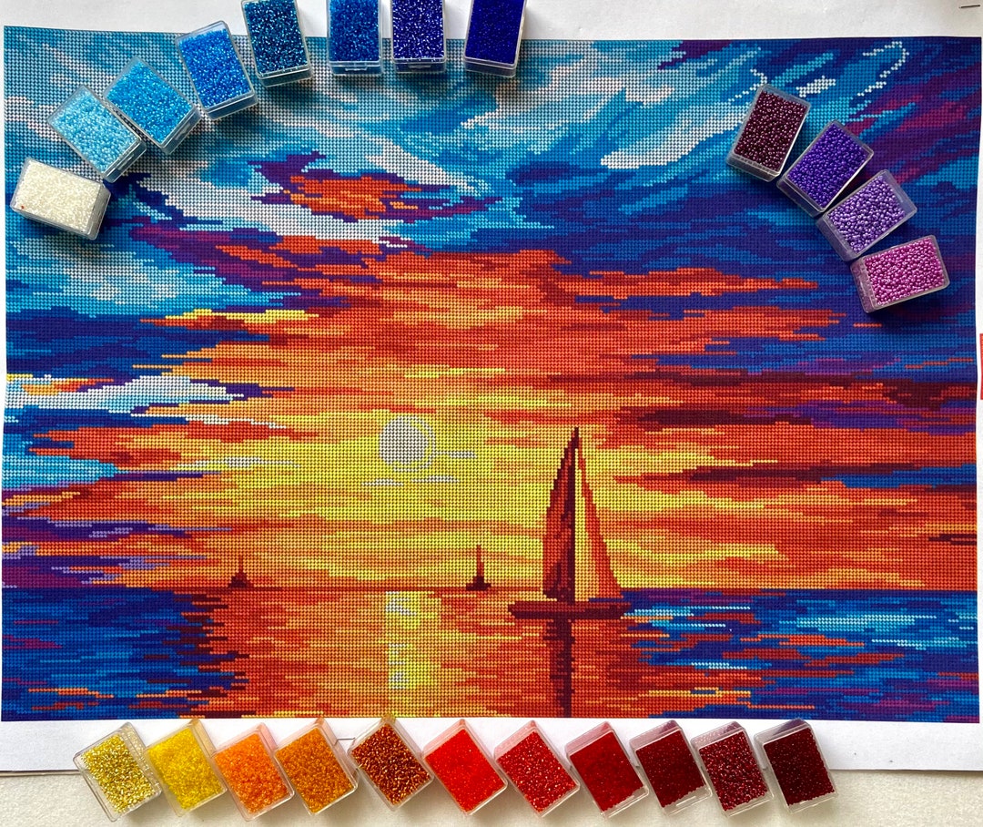 Large Bead Embroidery Kit Sunset Landscape Pattern, Full Coverage ...