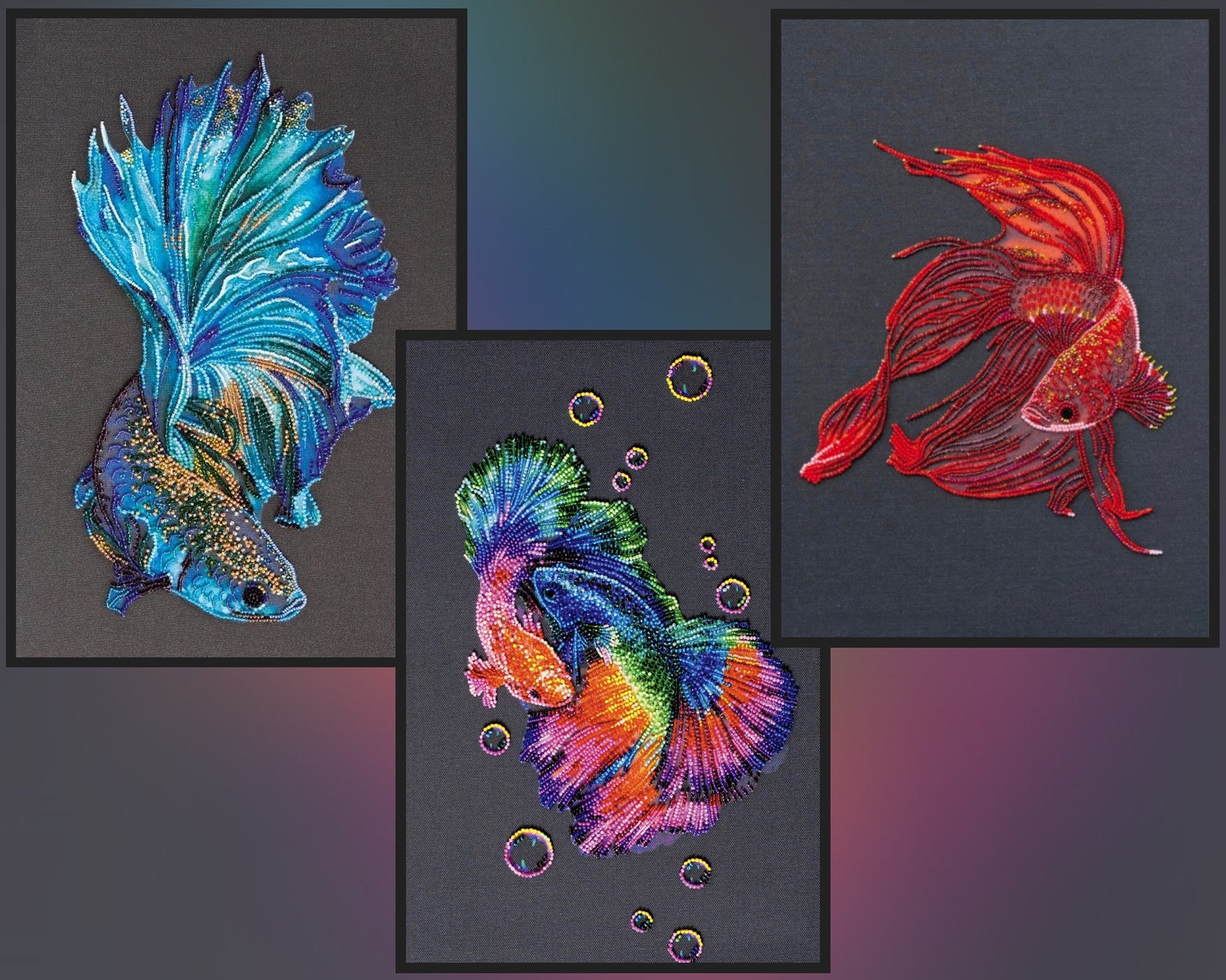 Full DIY Bead Embroidery Kit, Fish Easy Embroidery Beaded Picture Kit ...