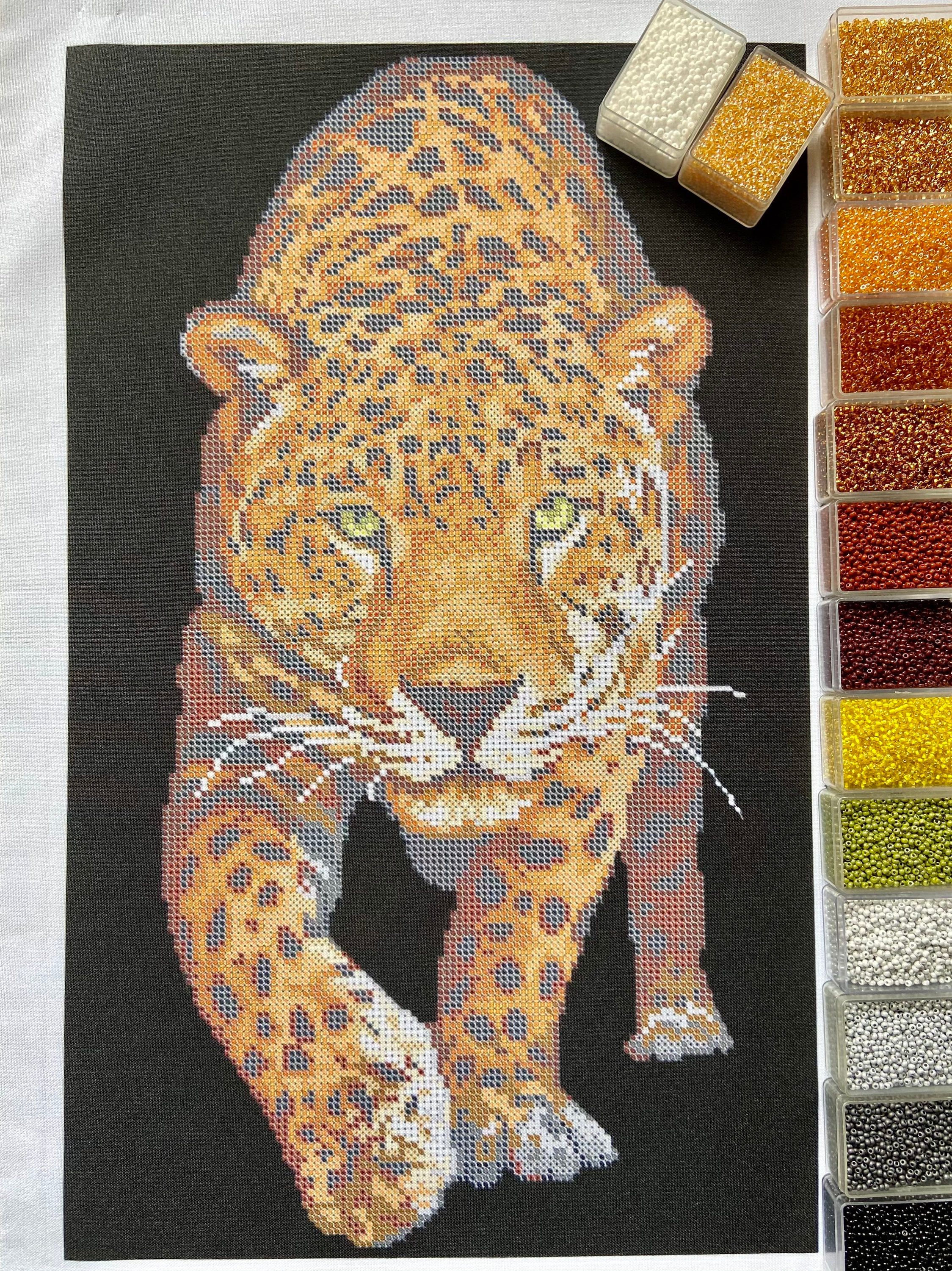 Leopard Full DIY Hand Embroidery Bead Kit Wild Animal Pattern, Large ...