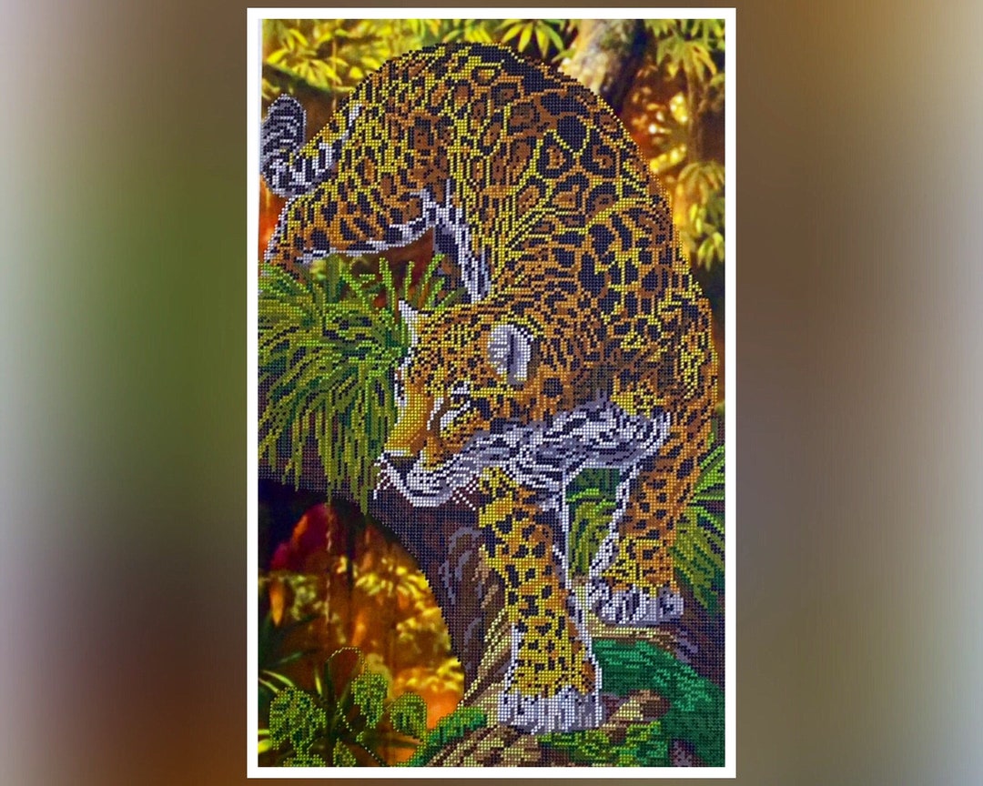 Full Bead Embroidery Kit Leopard, Animal Beaded Picture Kit, Large ...