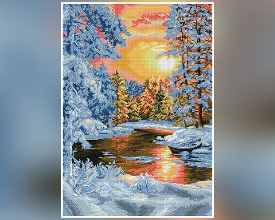 Full Coverage Beaded Cross Stitch Picture Kit, Large Winter Landscape ...