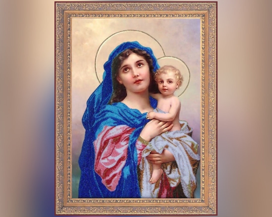 Virgin Mary Bead Embroidery Kit, Religious Beaded Cross Stitch ...