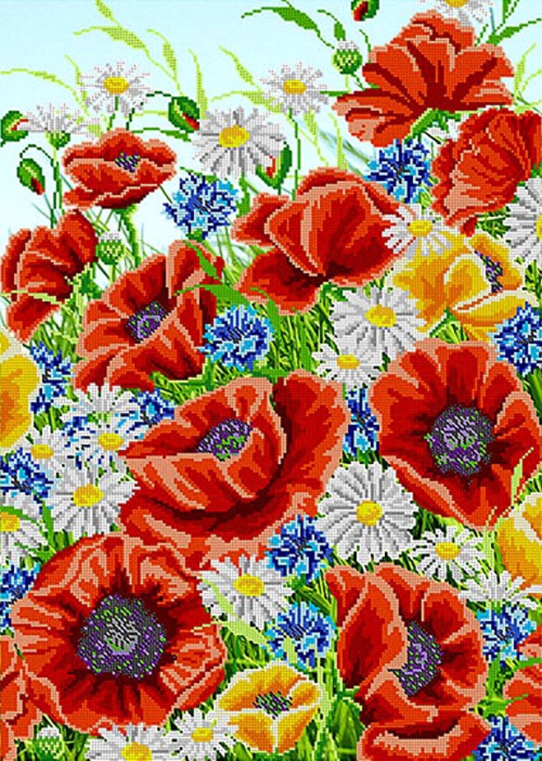 Large Beaded Cross Stitch Picture Kit Floral Pattern, Partial Bead ...