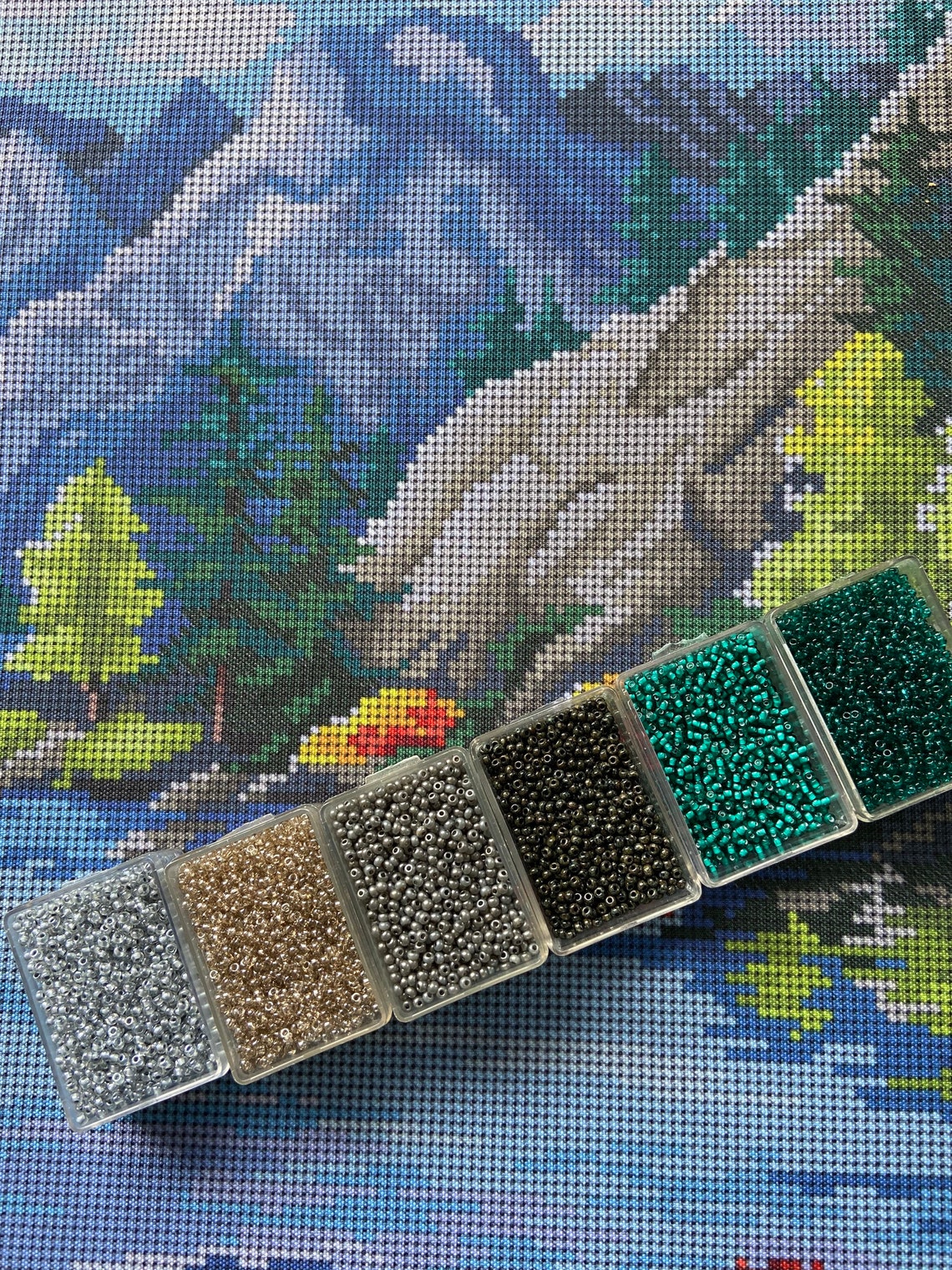 Large Autumn Landscape Bead Embroidery Kit, Full Coverage Beaded Cross ...