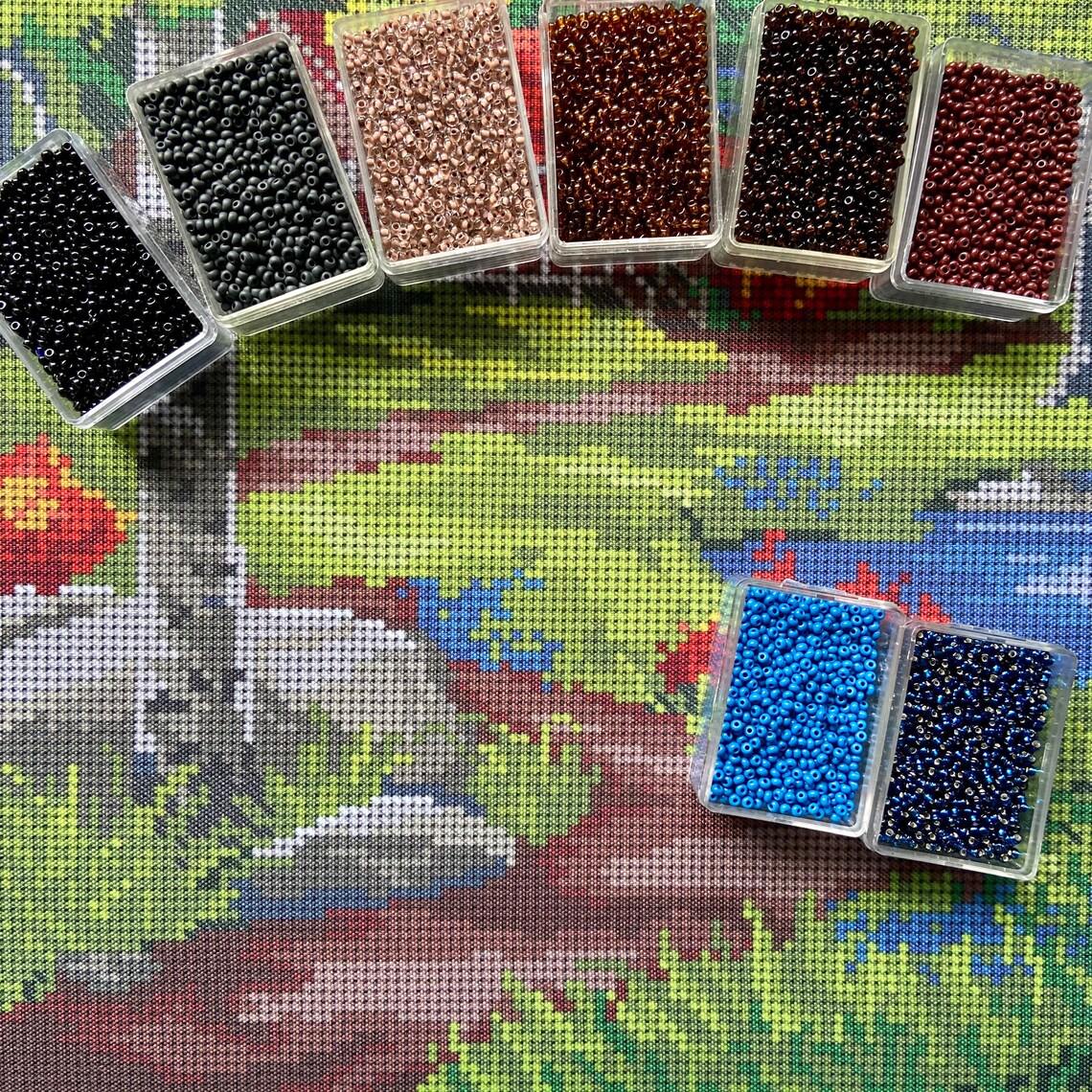 Large Autumn Landscape Bead Embroidery Kit, Full Coverage Beaded Cross ...