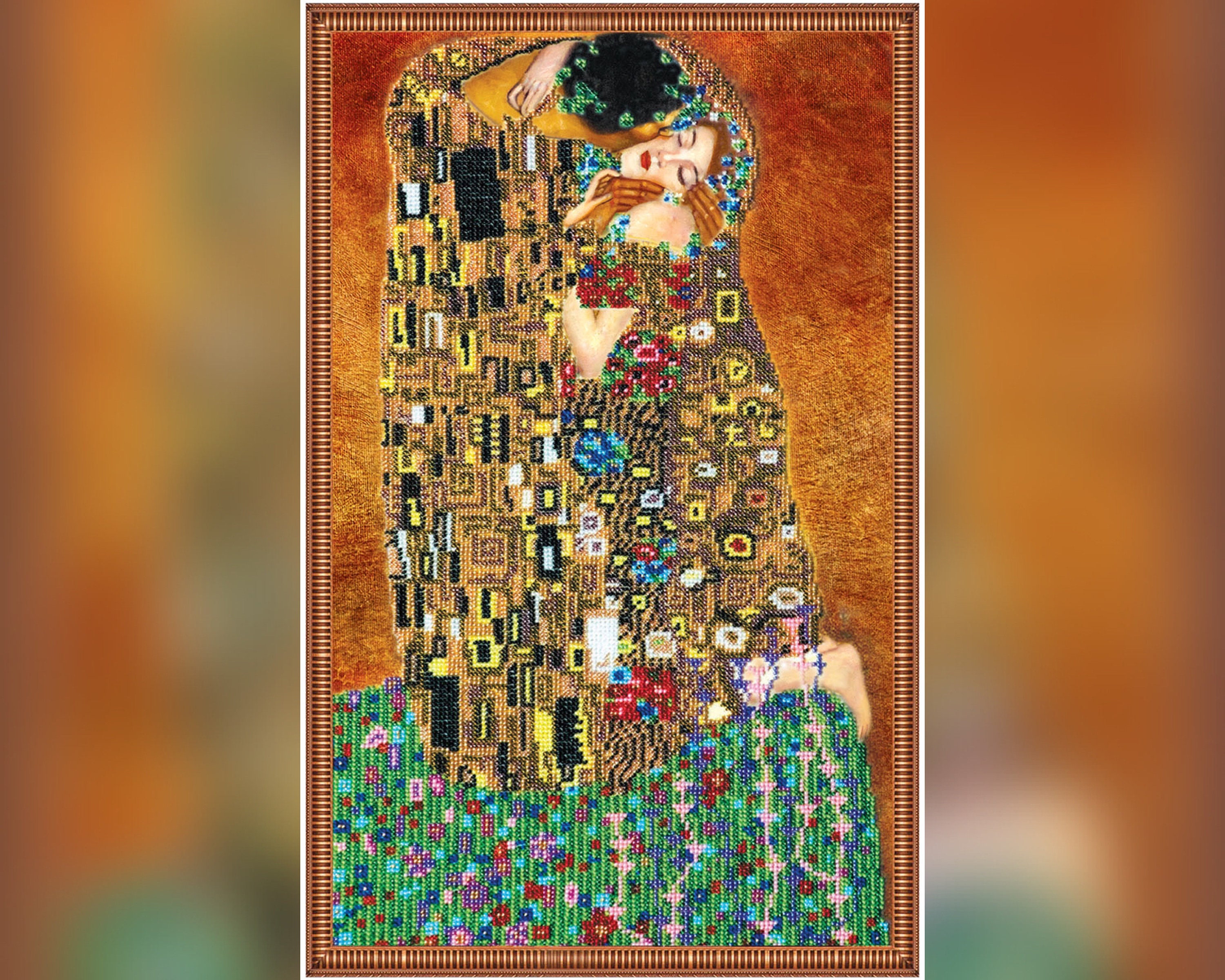 Gustav Klimt Beaded Cross Stitch Picture Kit Kiss, DIY Bead Embroidery ...