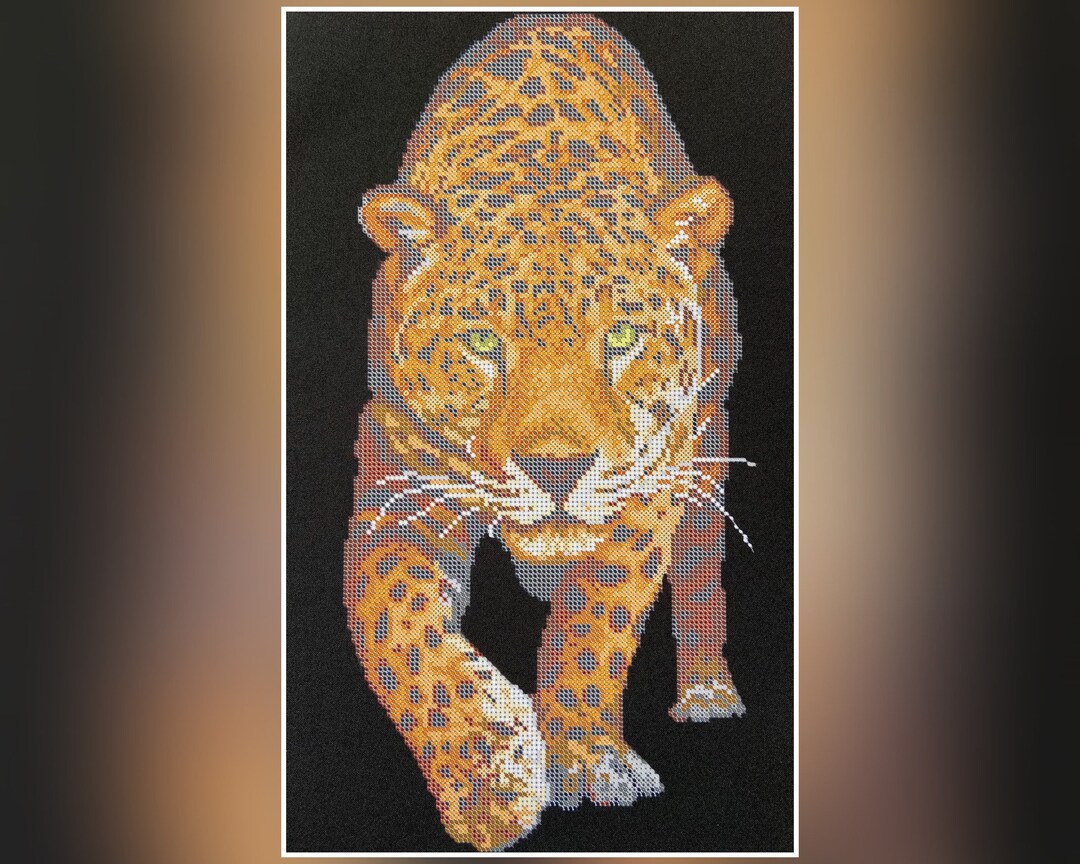 Leopard Full DIY Hand Embroidery Bead Kit Wild Animal Pattern, Large ...