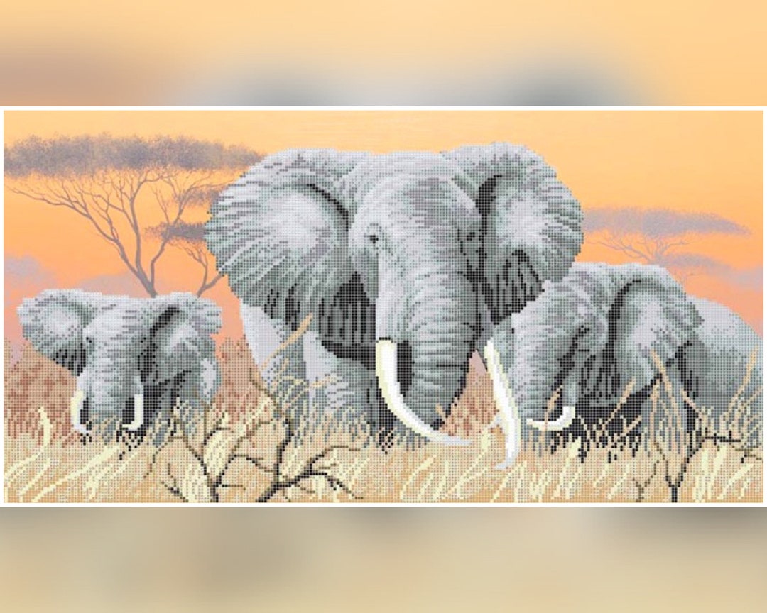 DIY Bead Embroidery Kit Elephants Animal Pattern, Large Beaded Cross ...
