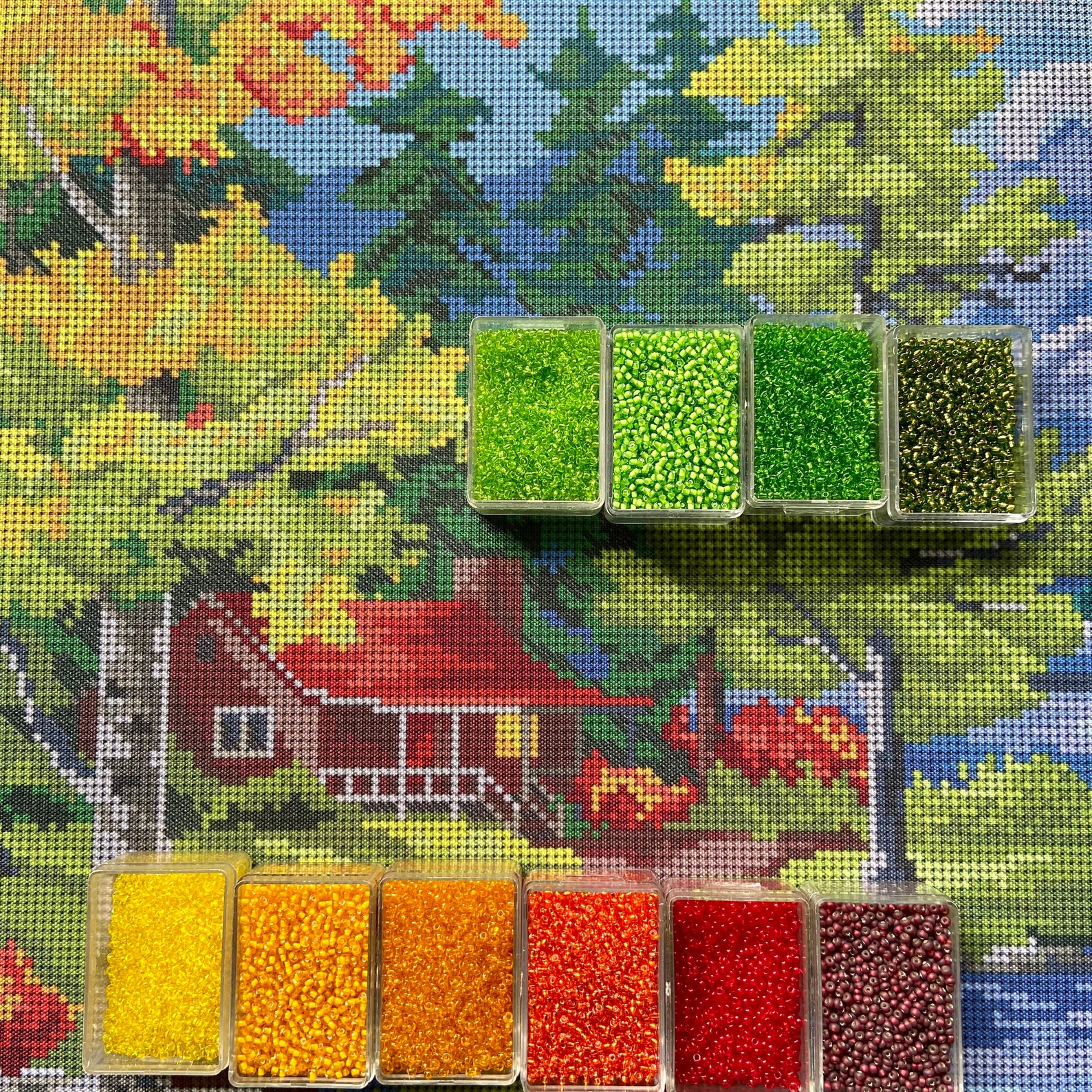 Large Autumn Landscape Bead Embroidery Kit, Full Coverage Beaded Cross ...