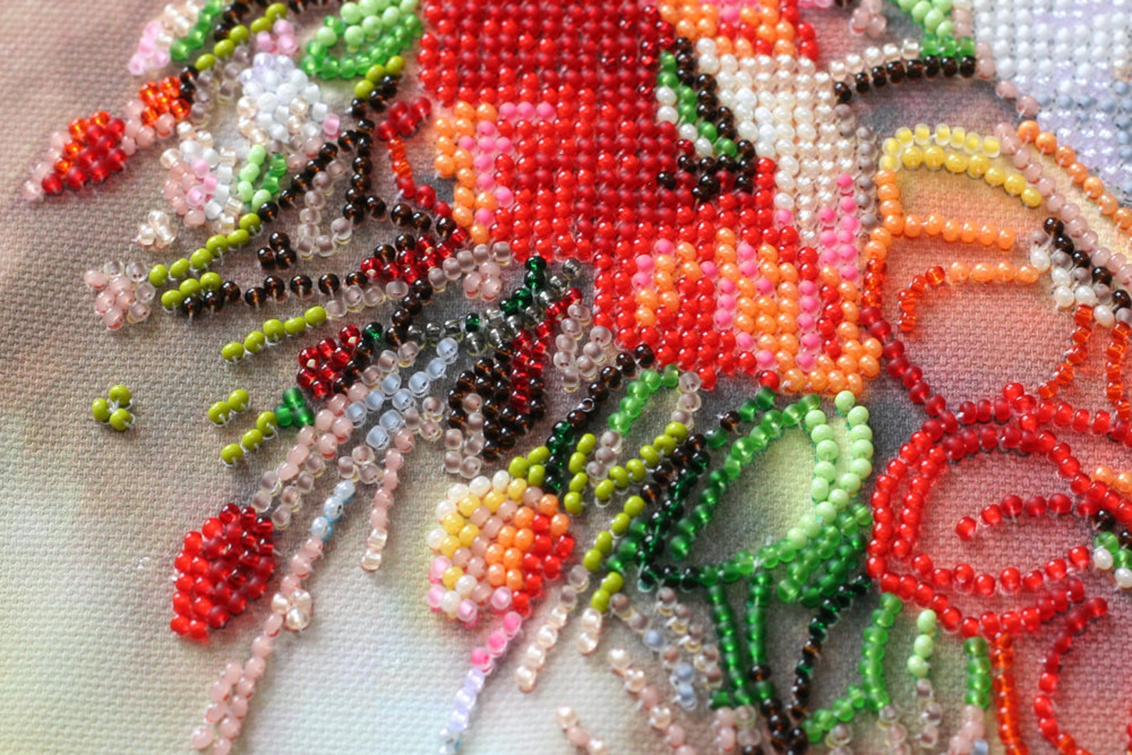 Large Beaded Cross Stitch Picture Kit Floral Pattern Poppy - Etsy