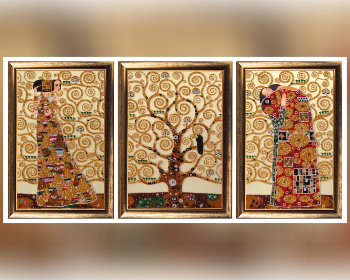 Large Bead Embroidery Kit Tree of Life Klimt Beaded Cross - Etsy