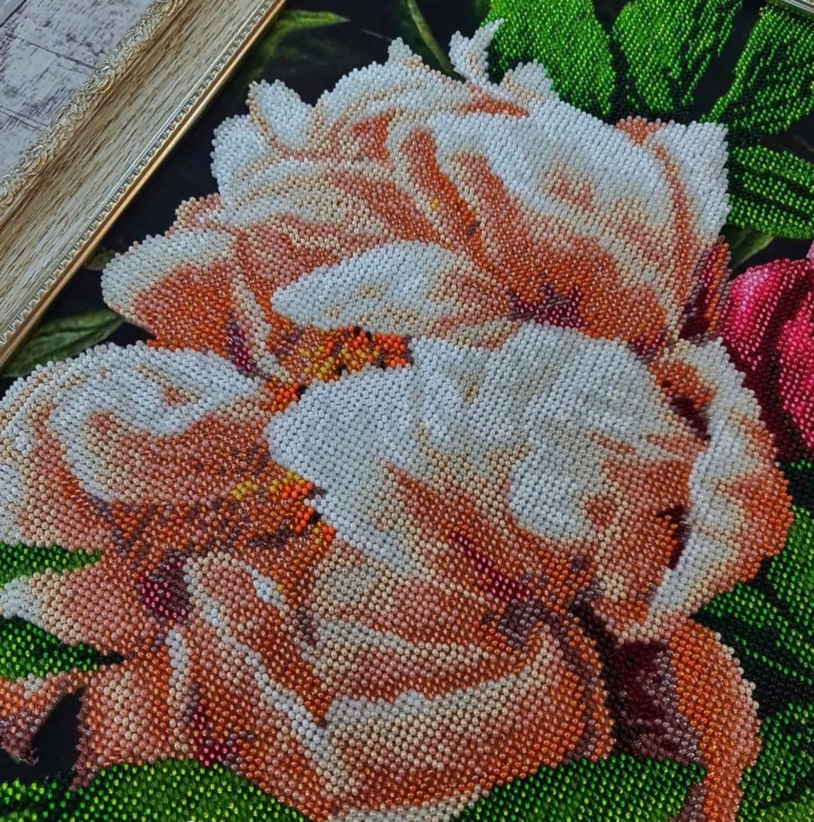 Large Beaded Cross Stitch Picture Kit Floral Pattern DIY Bead - Etsy