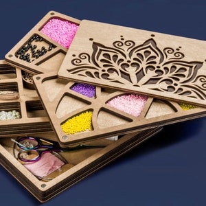 Wooden Box for Beadwork With Lid, Rectangular Beads Sorting Tray ...