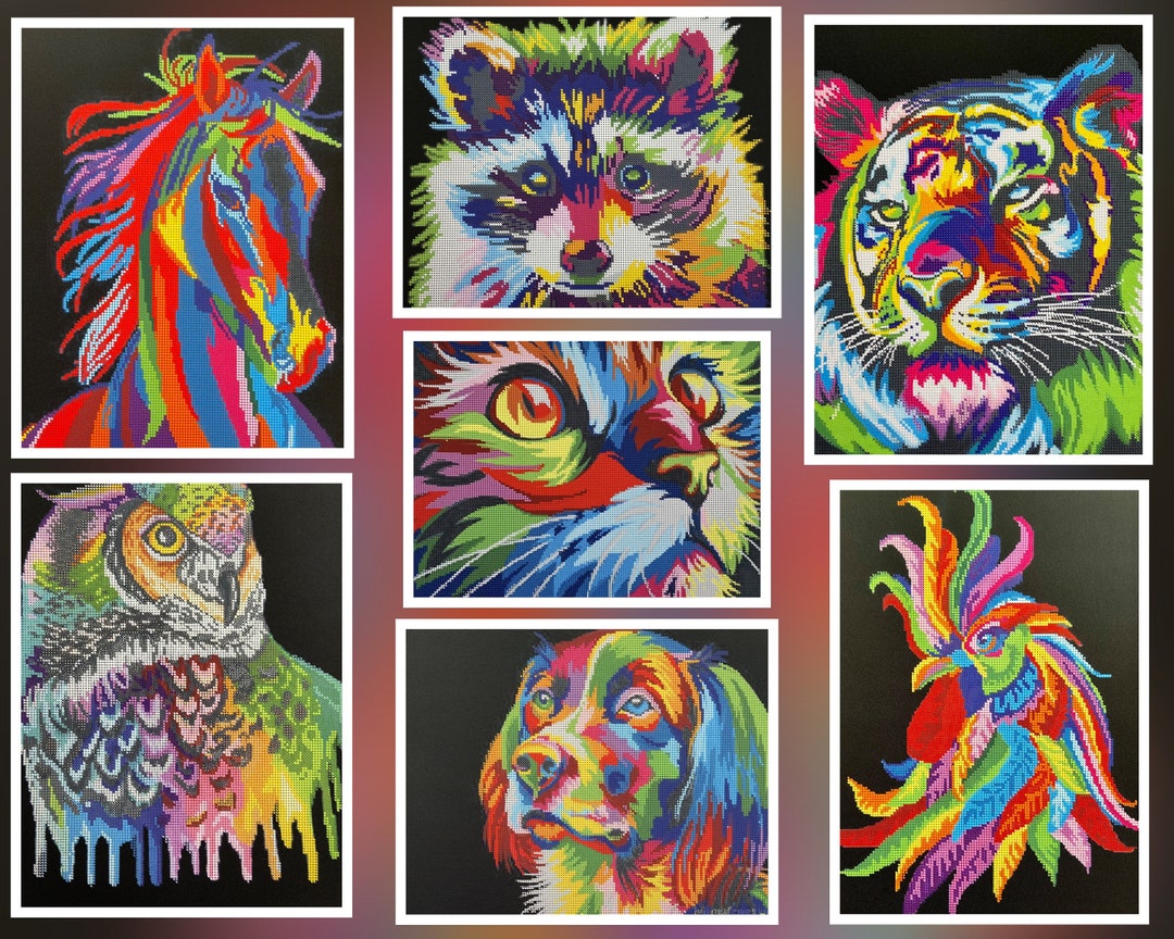 Small Bead Embroidery Kit Colorful Animal Pattern, Beaded Cross Stitch ...