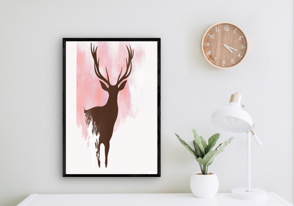 Trendy Abstract Stag Printable Digital Wall Canvas Art for - Etsy