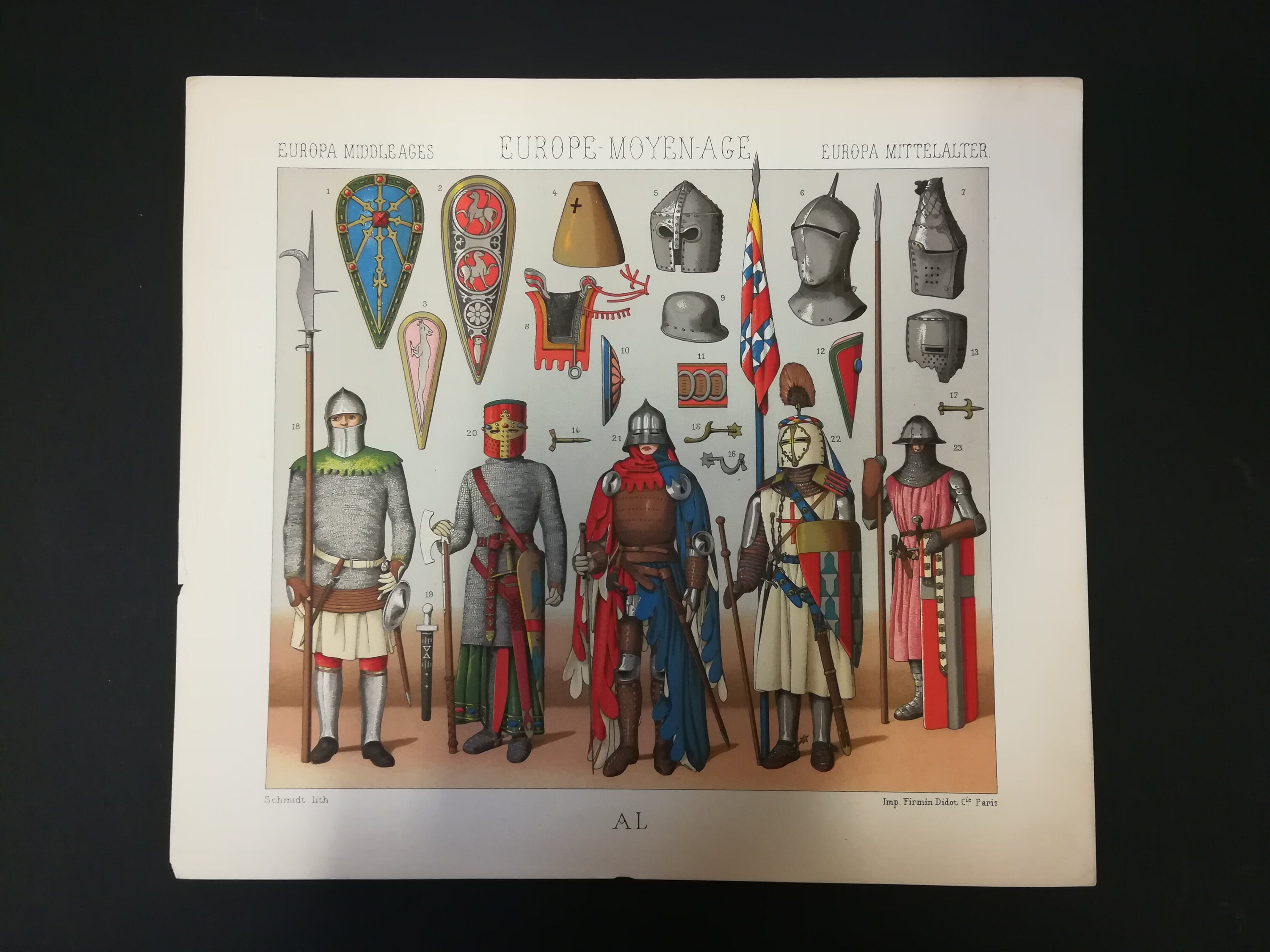 Original antique 1880 Chromolithograph by Racinet. Knights of the ...