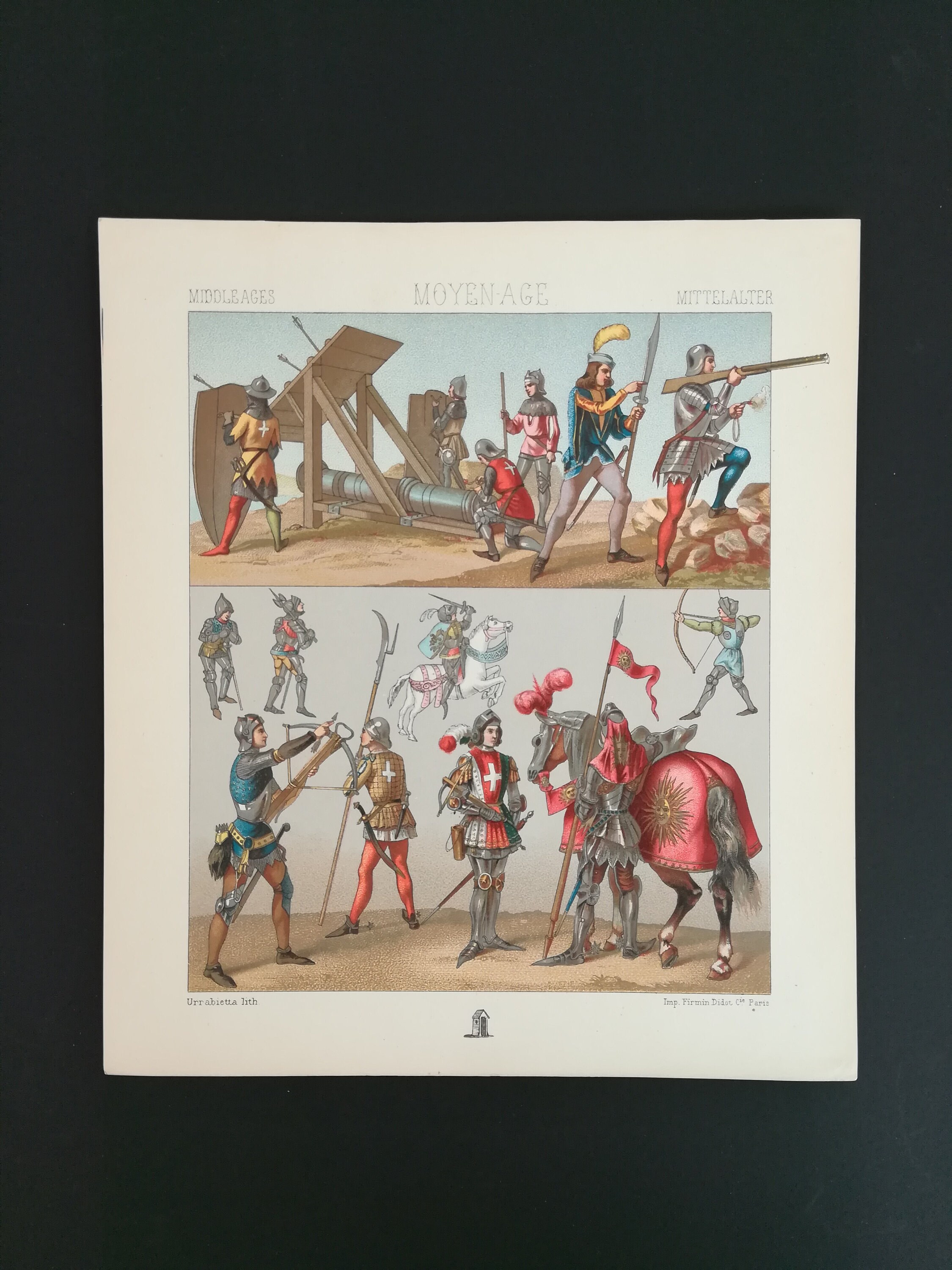 Original antique 1880 Chromolithograph by Racinet. Knights of the ...