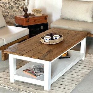 Large Rustic Farmhouse Coffee Table With White Reclaimed Oak Shelf - Etsy